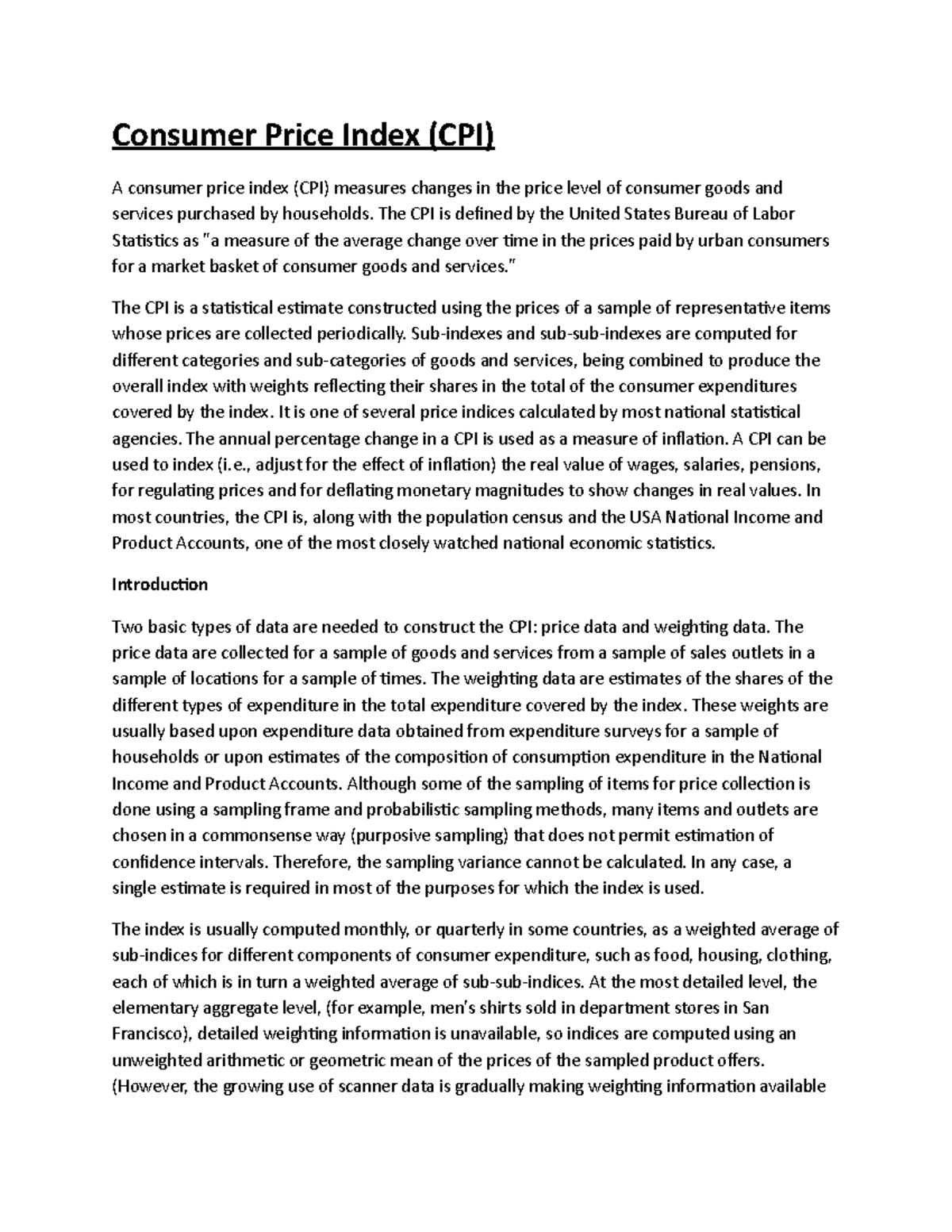 consumer price index, - The CPI is defined by the United States Bureau ...