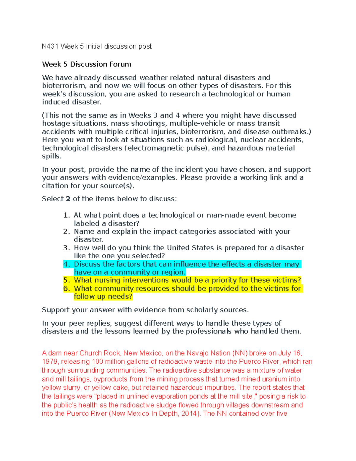 N431 Week 5 Initial discussion post - For this week’s discussion, you ...