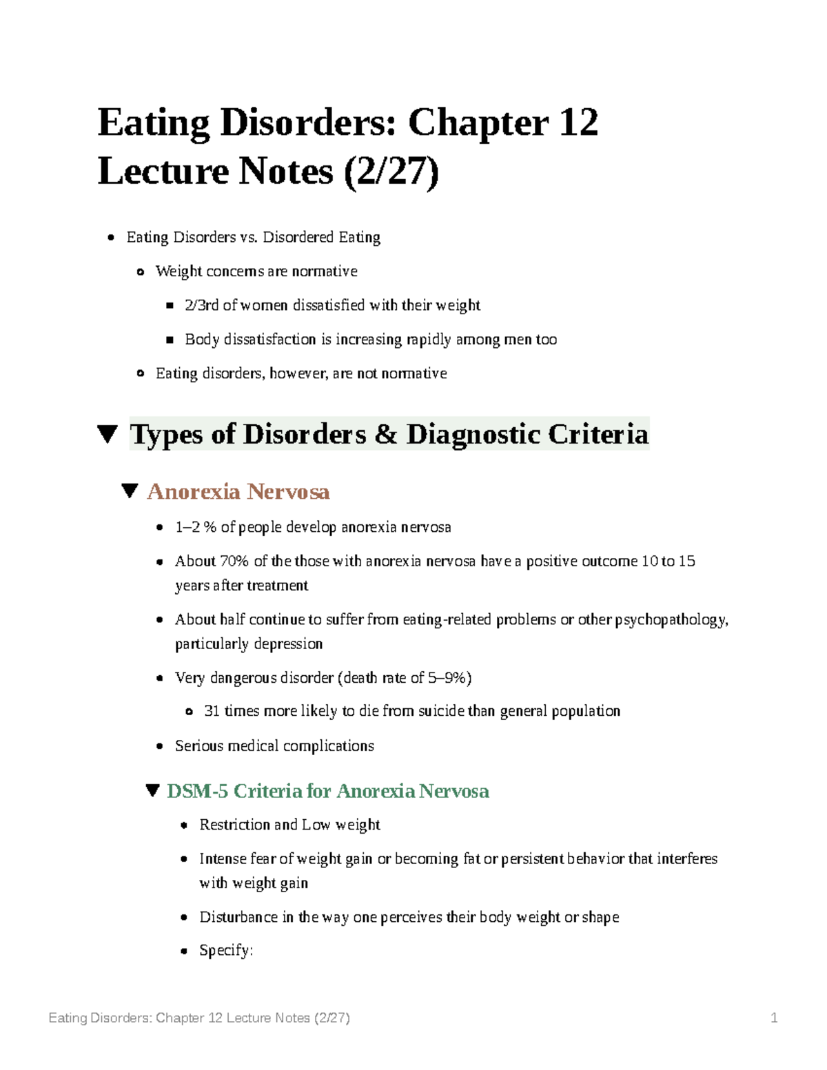 Eating Disorders Chapter 12 Lecture Notes Disordered Eating Weight