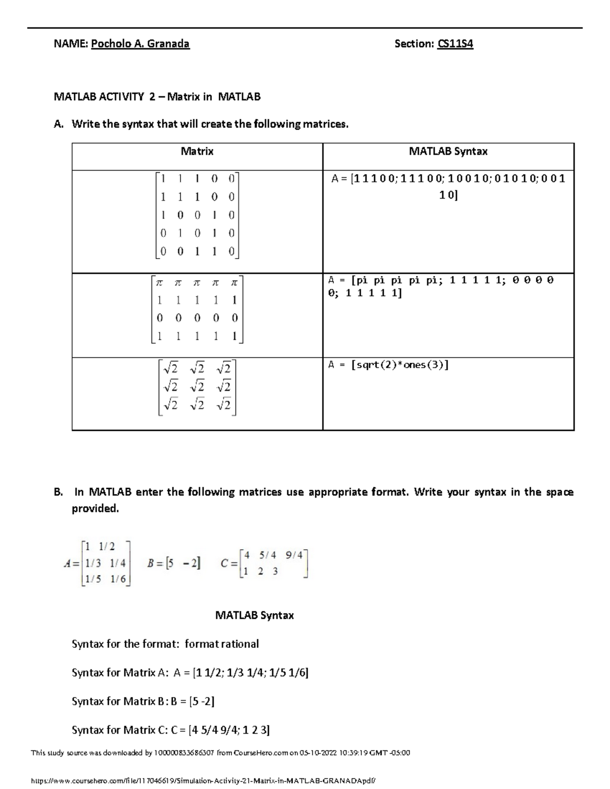 Simulation Activity 2 123 123 213 123 123 - NAME: Pocholo A. Granada ...