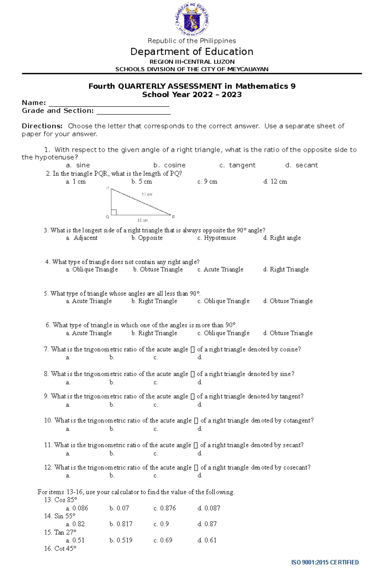 4th-Quarter-Assessment - Department of Education REGION III-CENTRAL ...
