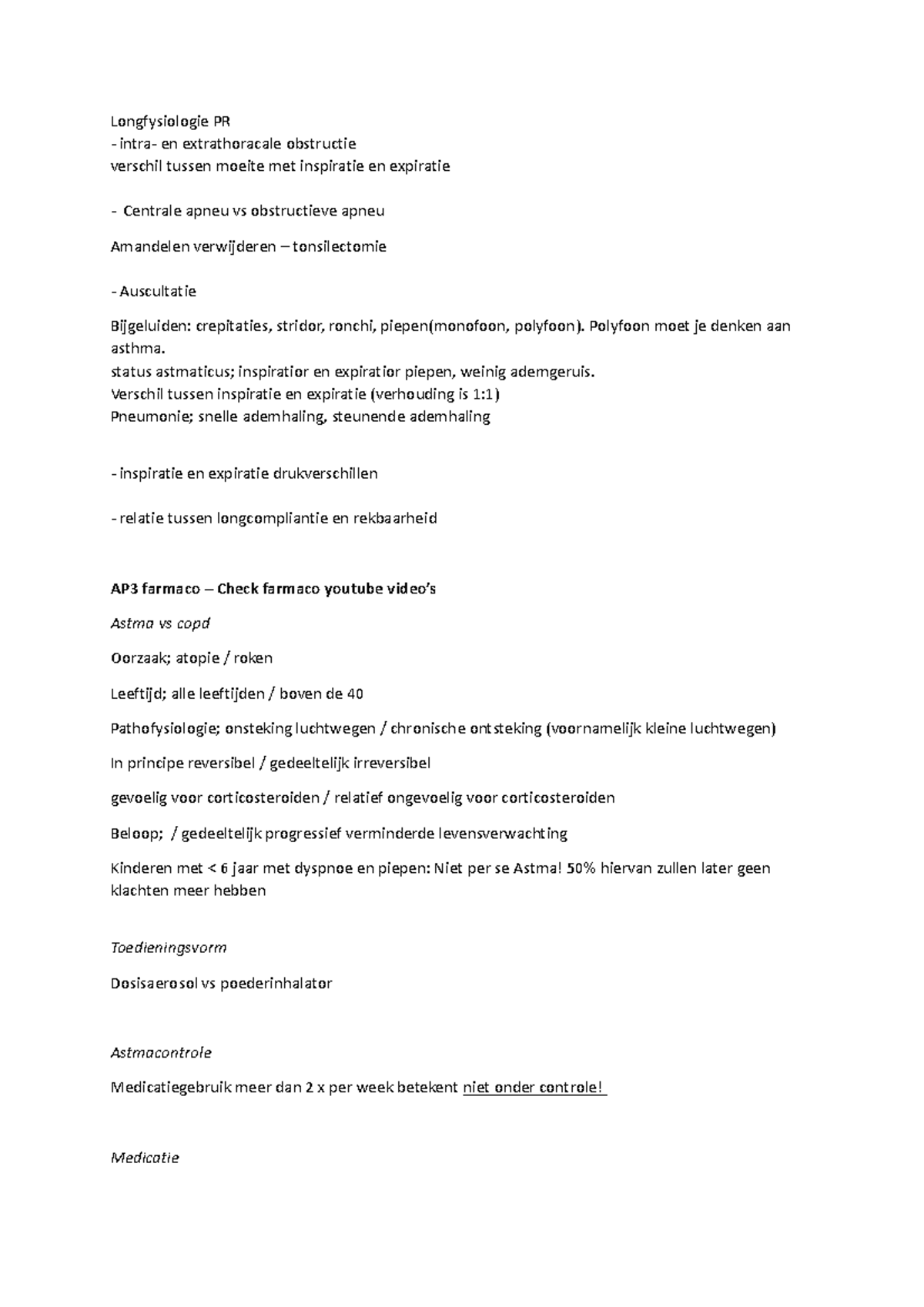 Arts en Patiënt 3 notes - aantekeningen - Longfysiologie PR intra- en ...