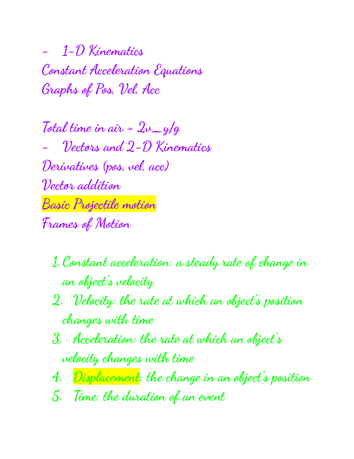 Lecture notes on 1D acceleration - 1-D Kinematics Constant Acceleration ...