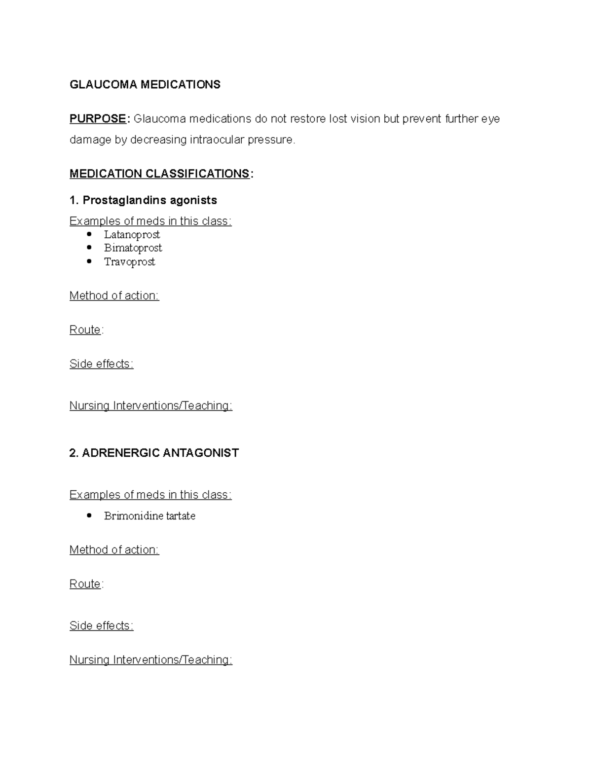 Glaucoma Medications - MEDICATION CLASSIFICATIONS: Prostaglandins ...