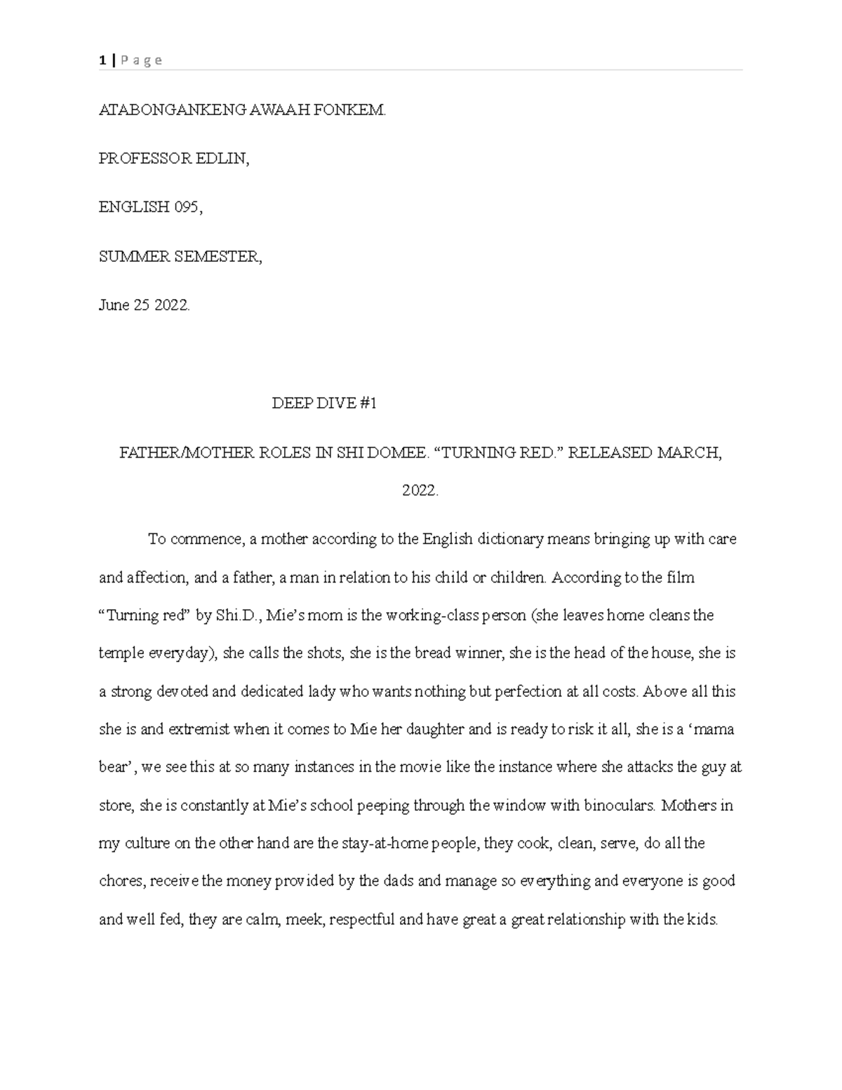 Deep dive 1 - essay - 1 | Page ATABONGANKENG AWAAH FONKEM. PROFESSOR ...