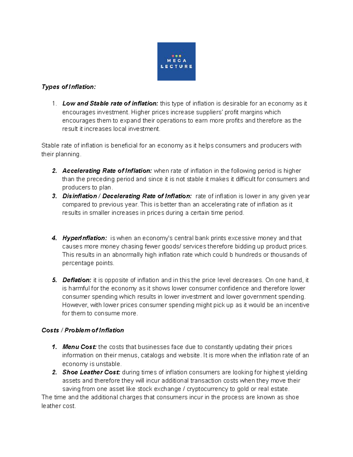 Inflation - Types of Inflation: Low and Stable rate of inflation: this ...