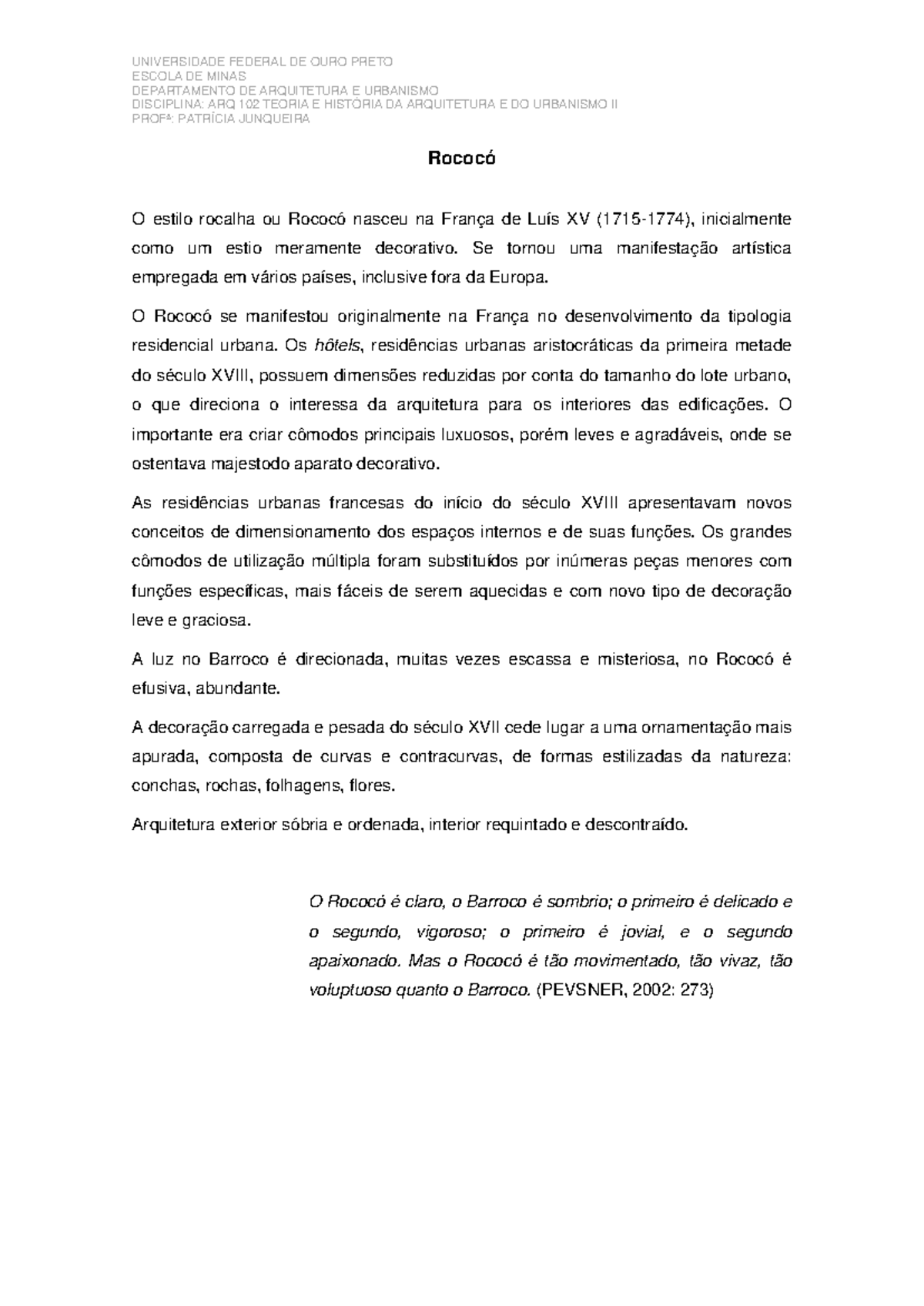 11 Rococó - Resumo Teoria E Historia Da Uitetura E Do Urbanismo Ii - UNIVERSIDADE FEDERAL DE ...