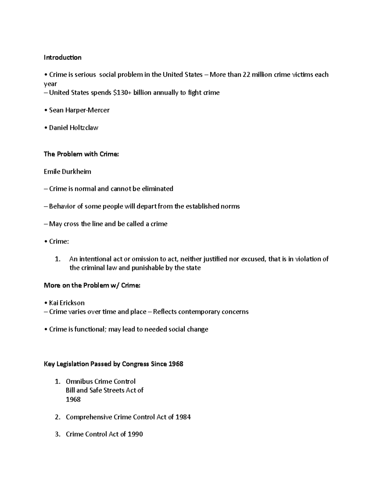 Criminology Notes 1 - Introduction Crime is serious social problem in ...