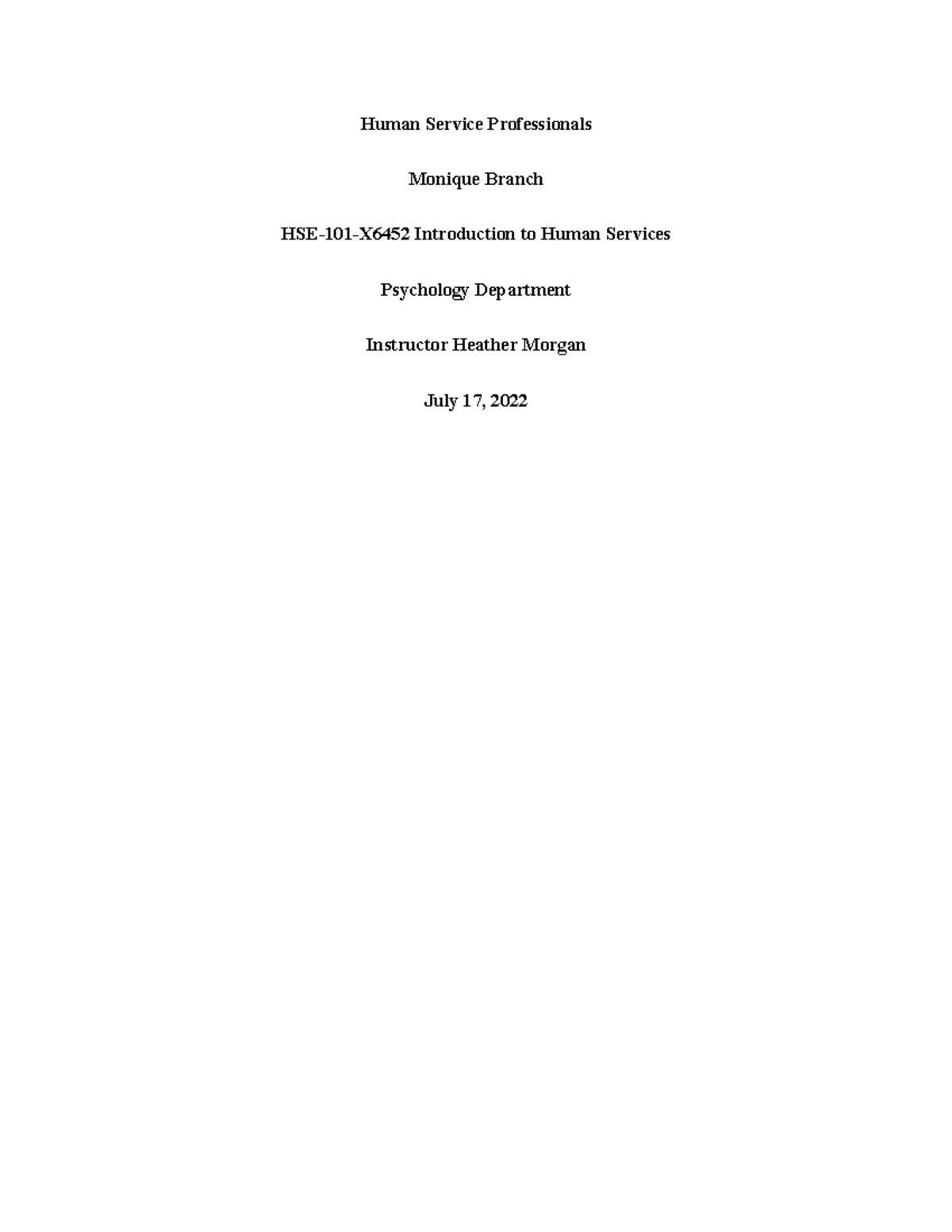 Human services week 2 journal activity 1 - Human Service Professionals ...