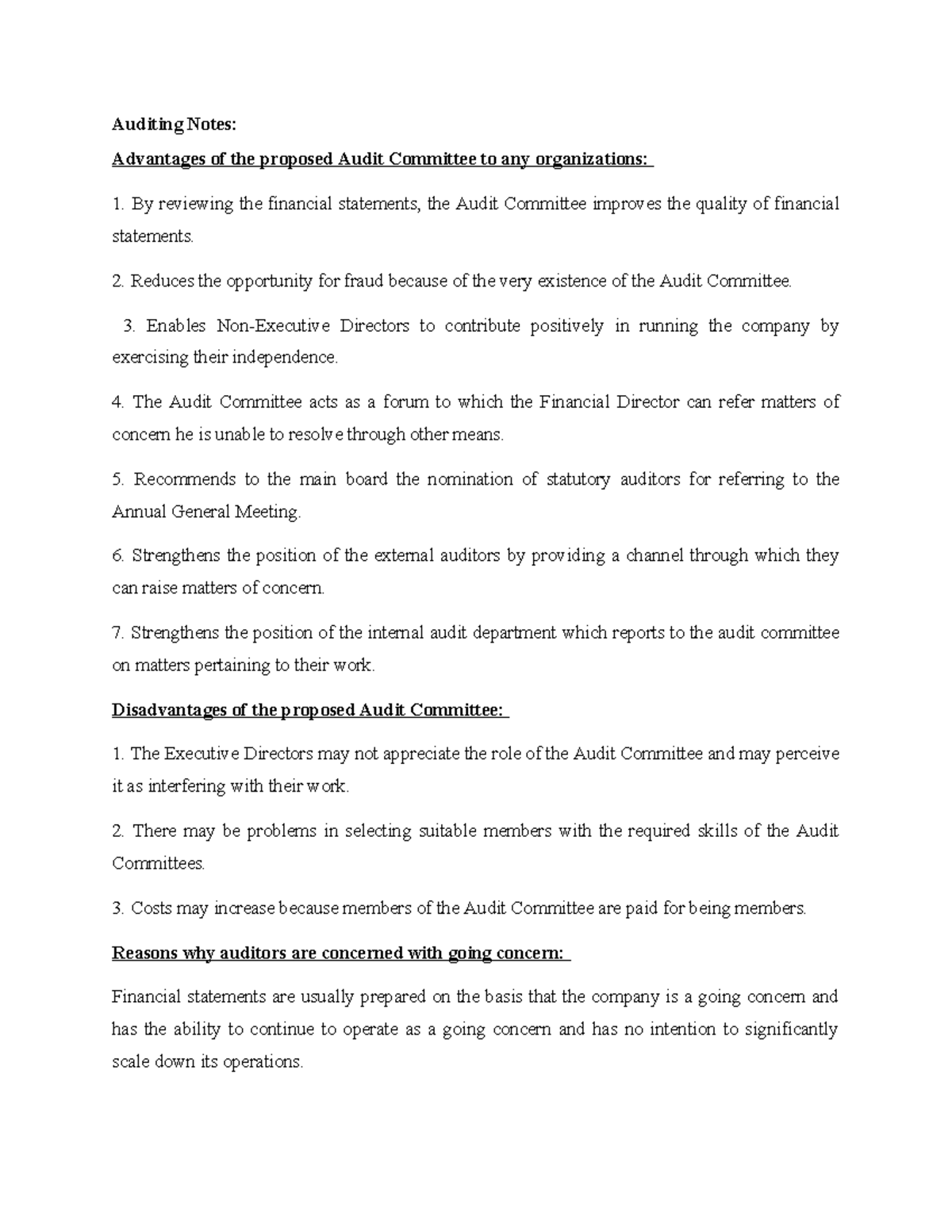 Auditing Notes - Auditing Notes: Advantages of the proposed Audit ...