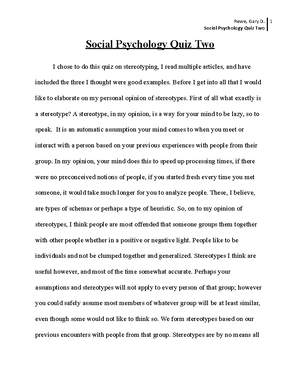 Social Psychology Quiz 4 - Rowe, Gary D. Social Psychology Quiz Four ...