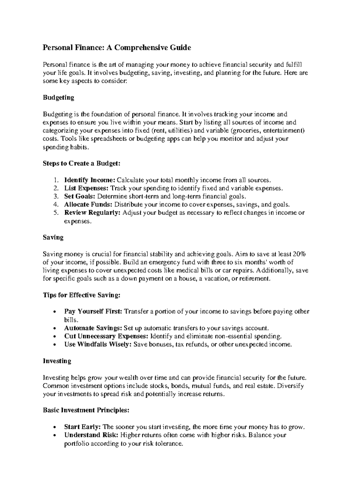 Personal Finance Notes - Personal Finance: A Comprehensive Guide ...