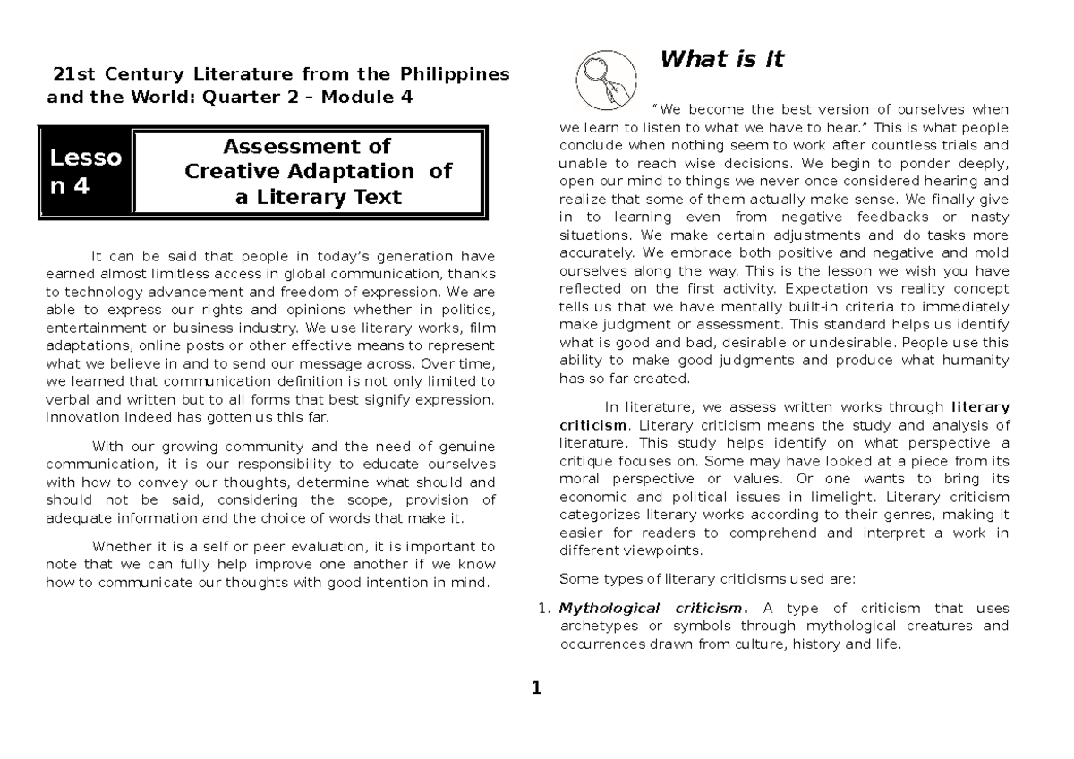 Module 4-Q2 - lecture notes 21st - 21st Century Literature from the ...