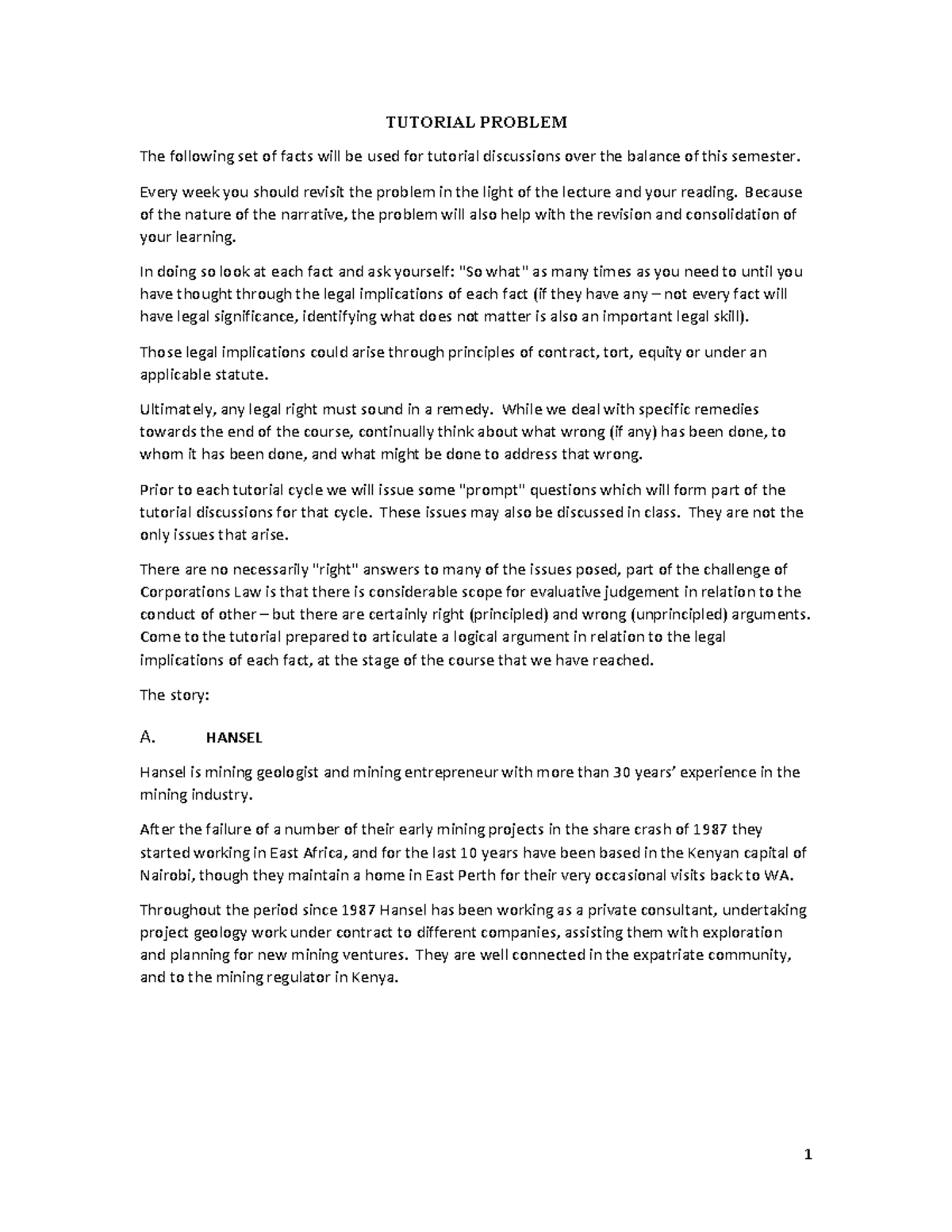 Pauls Corps Tut Problem (2021) Pauls Corps Tut Problem (2021) - TUTORIAL PROBLEM The following ...