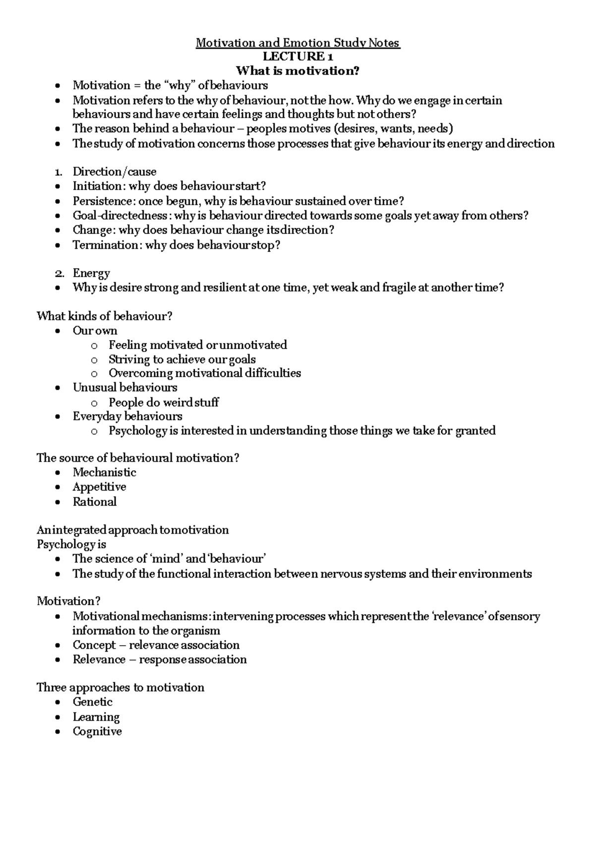 Motivation and Emotion Final Notes - Motivation and Emotion Study Notes ...