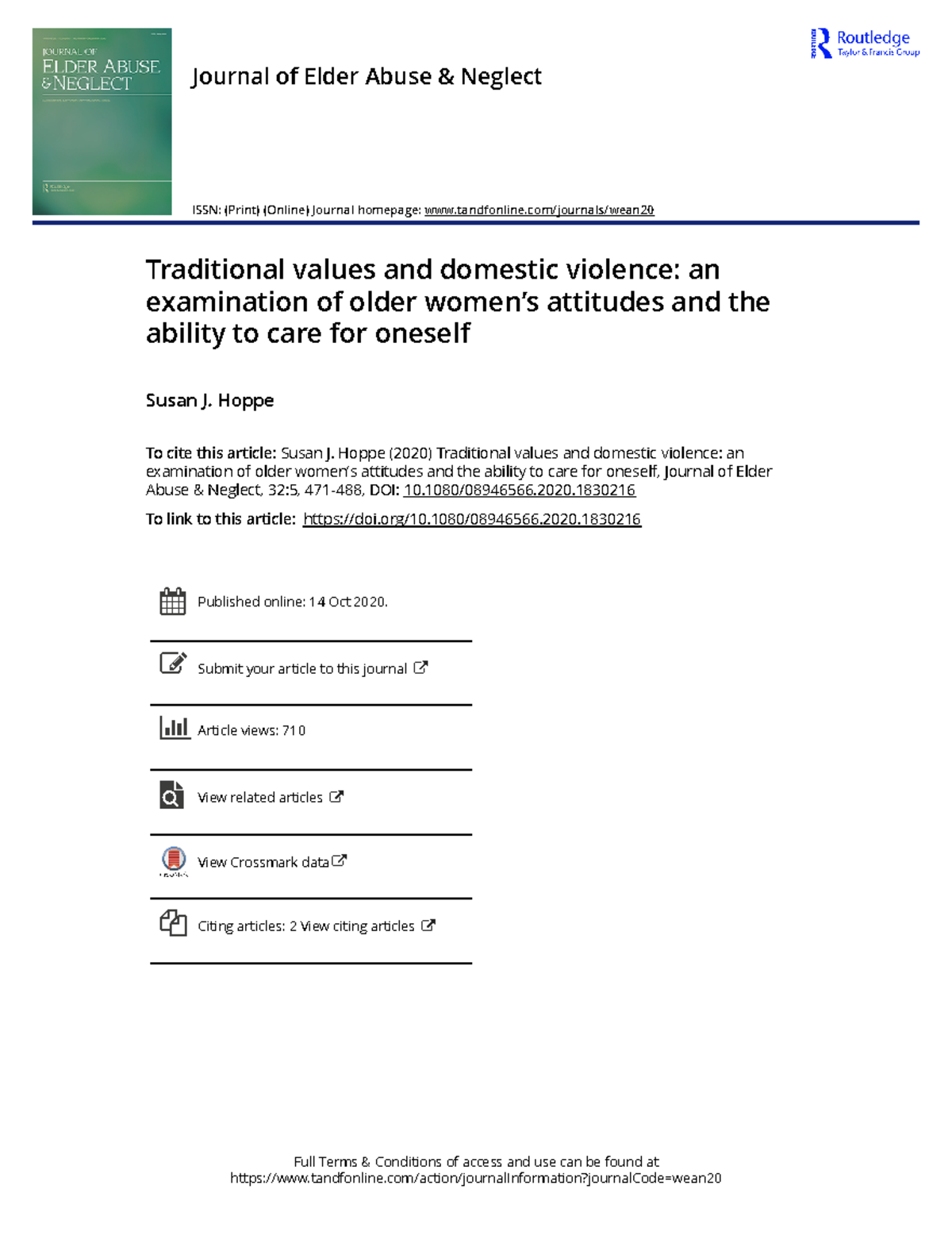 Traditional values and domestic violence an examination of older women ...