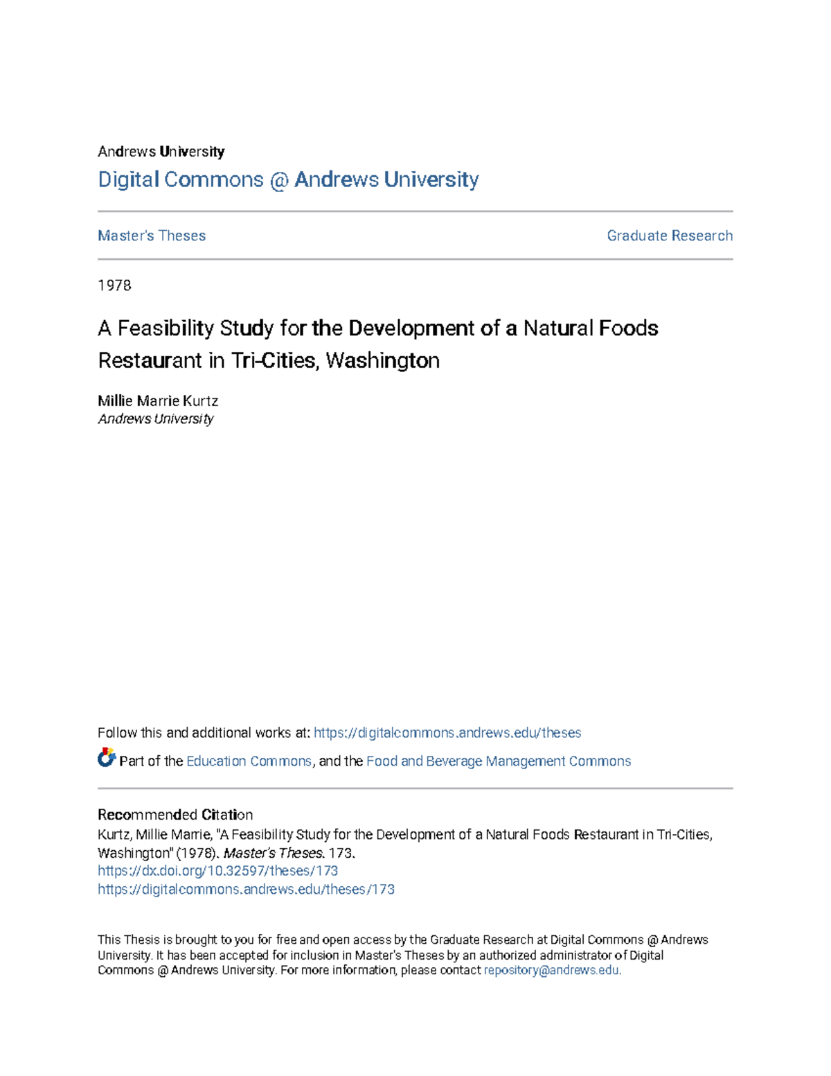 A Feasibility Study for the Development of a Natural Foods Restau ...