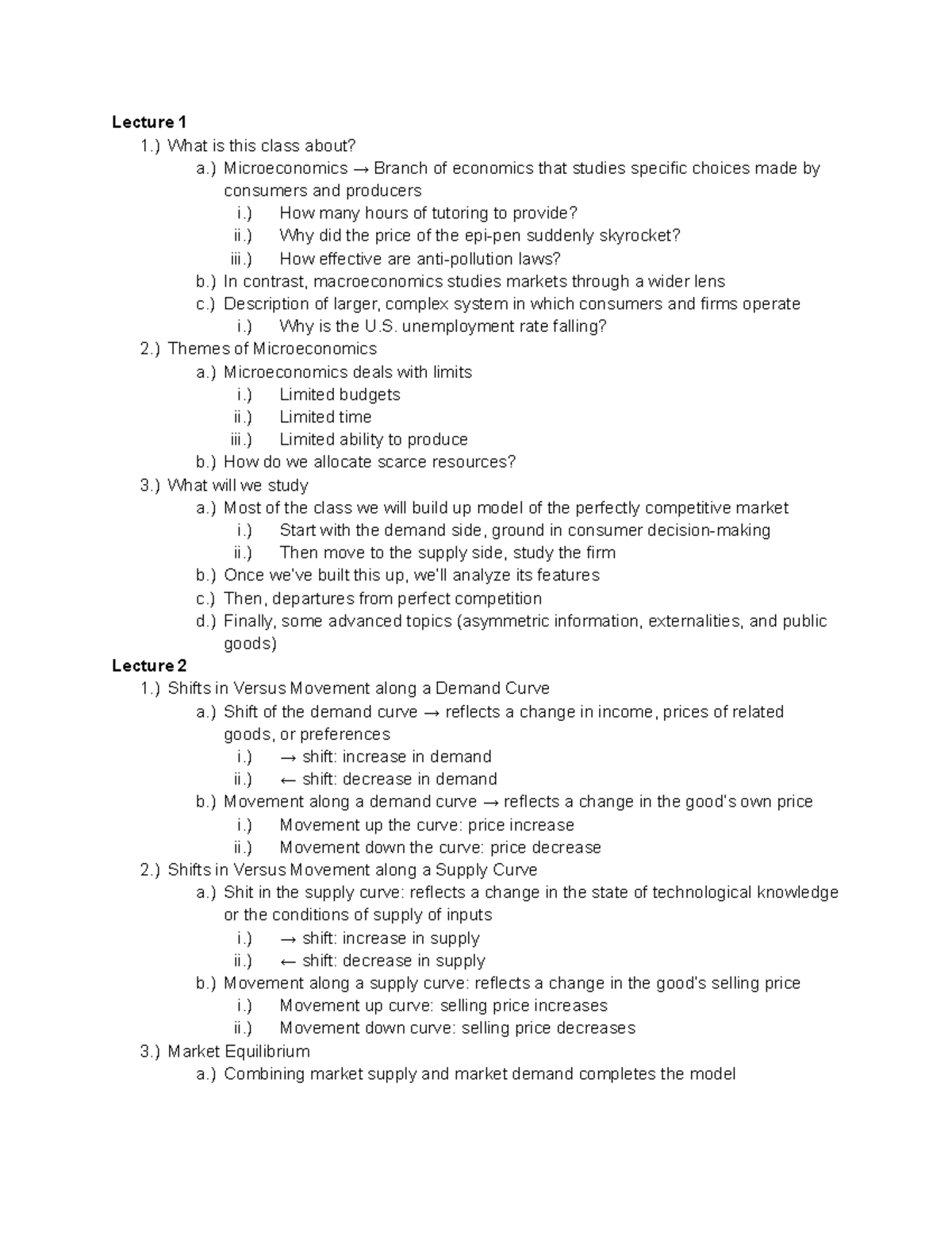 Microeconomics Lecture Notes - Studocu