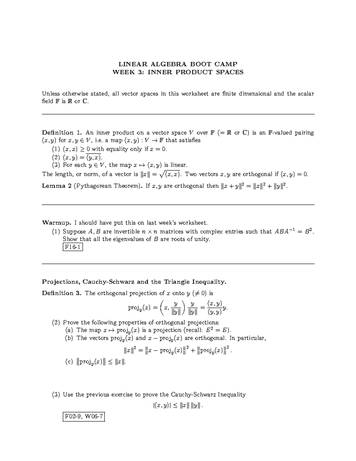 Boot camp wk 3 - Analysis notes - LINEAR ALGEBRA BOOT CAMP WEEK 3 ...