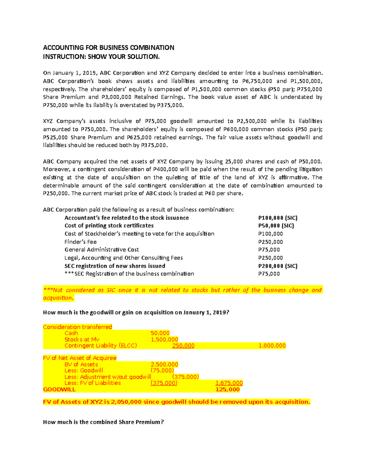 Accounting FOR Business Combination-2nd-Examination - ACCOUNTING FOR ...