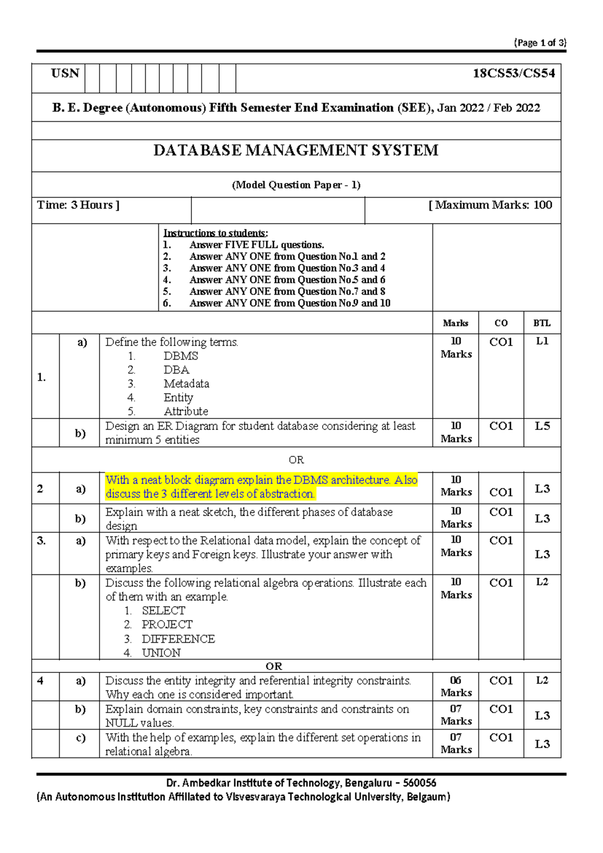 18CS53 MQP-I - hjr - (Page 1 of 3 ) USN 18CS53/CS B. E. Degree ...