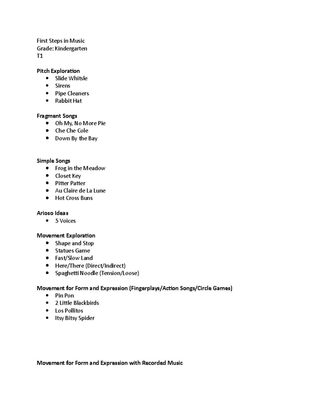 (Kinder)First Steps in Music - First Steps in Music Grade: Kindergarten ...