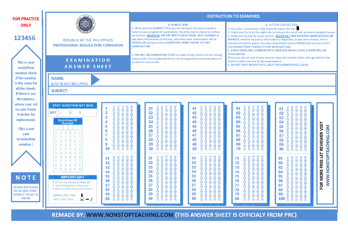 Scantron - REPUBLIC OF THE PHILIPPINES PROFESSIONAL REGULATION ...
