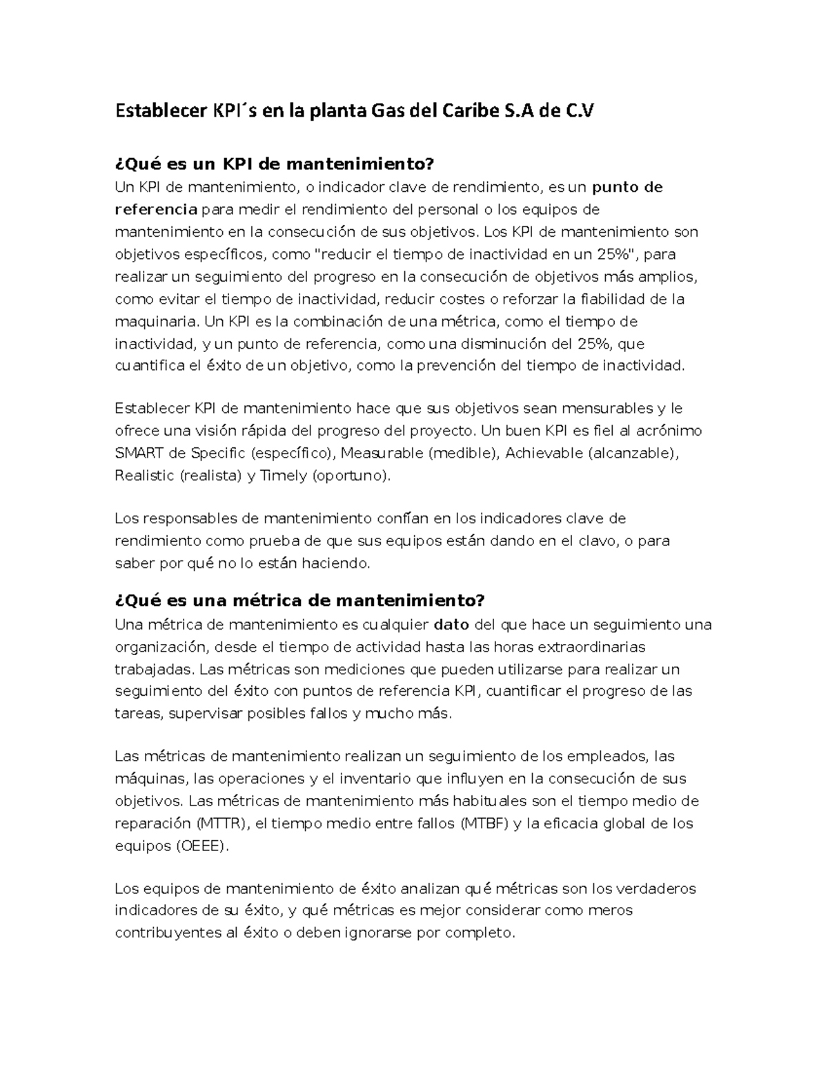Establecer KPI´S GDC - Documento para la elaboración de un KPI ...