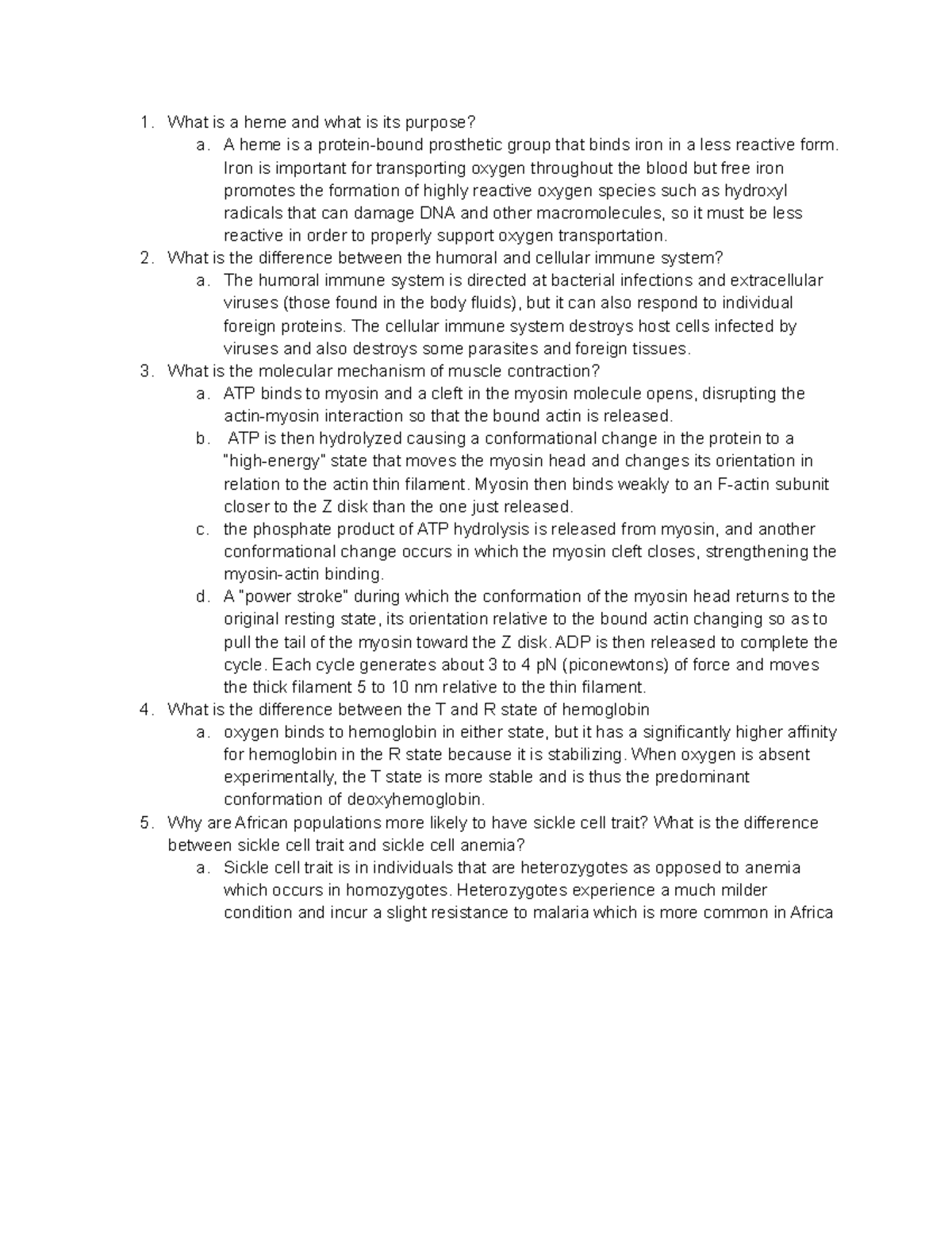 Chapter 5 Reading Questions - What is a heme and what is its purpose? a ...