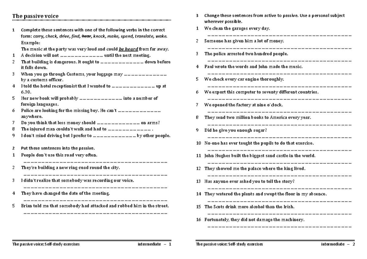 Passive voice activities 3 - The passive voice 1 Complete these ...