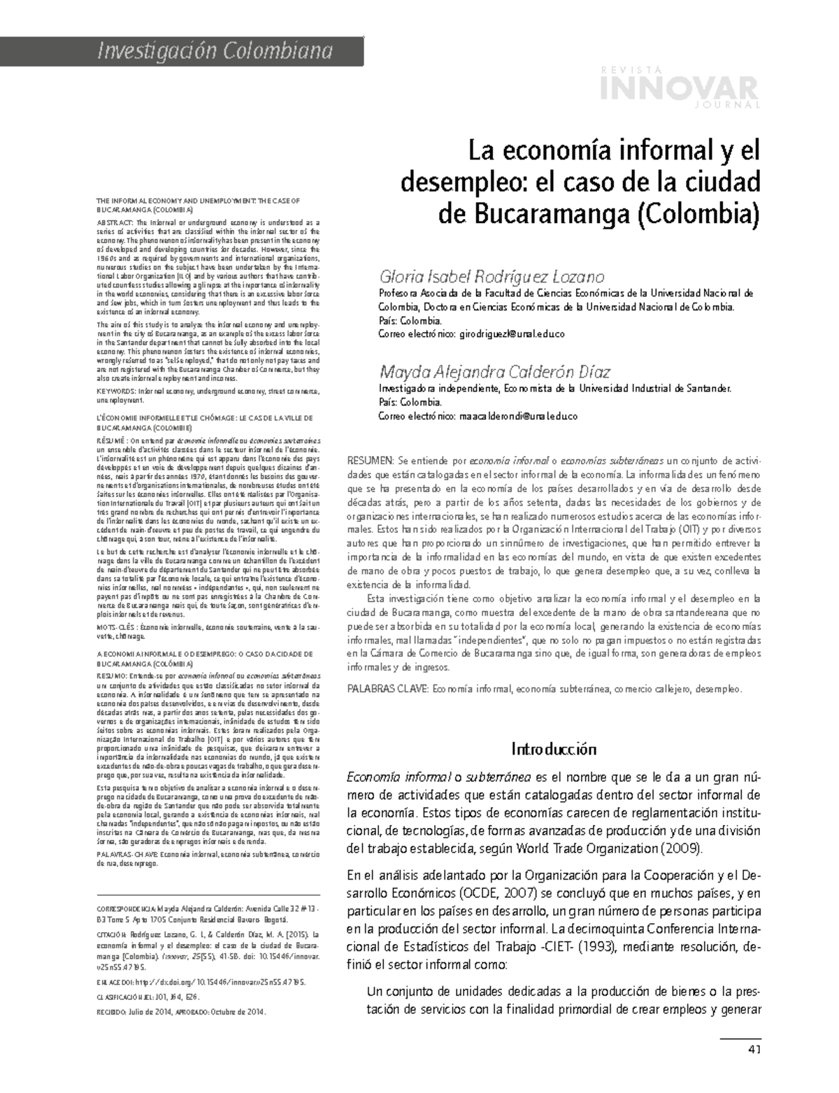 Comericantes Informales - 41 journal revista innovar 41 correspondencia ...