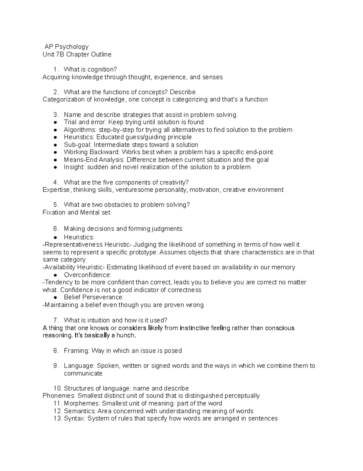 Reading Guide #2 - AP Psychology Unit 7B Chapter Outline What is ...