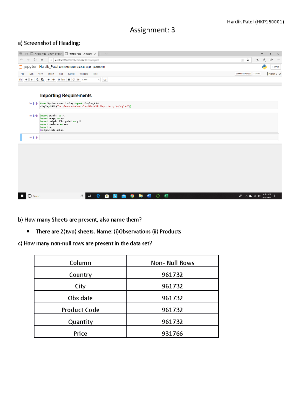 Assignment 03 - Assignment: 3 a) Screenshot of Heading: b) How many ...