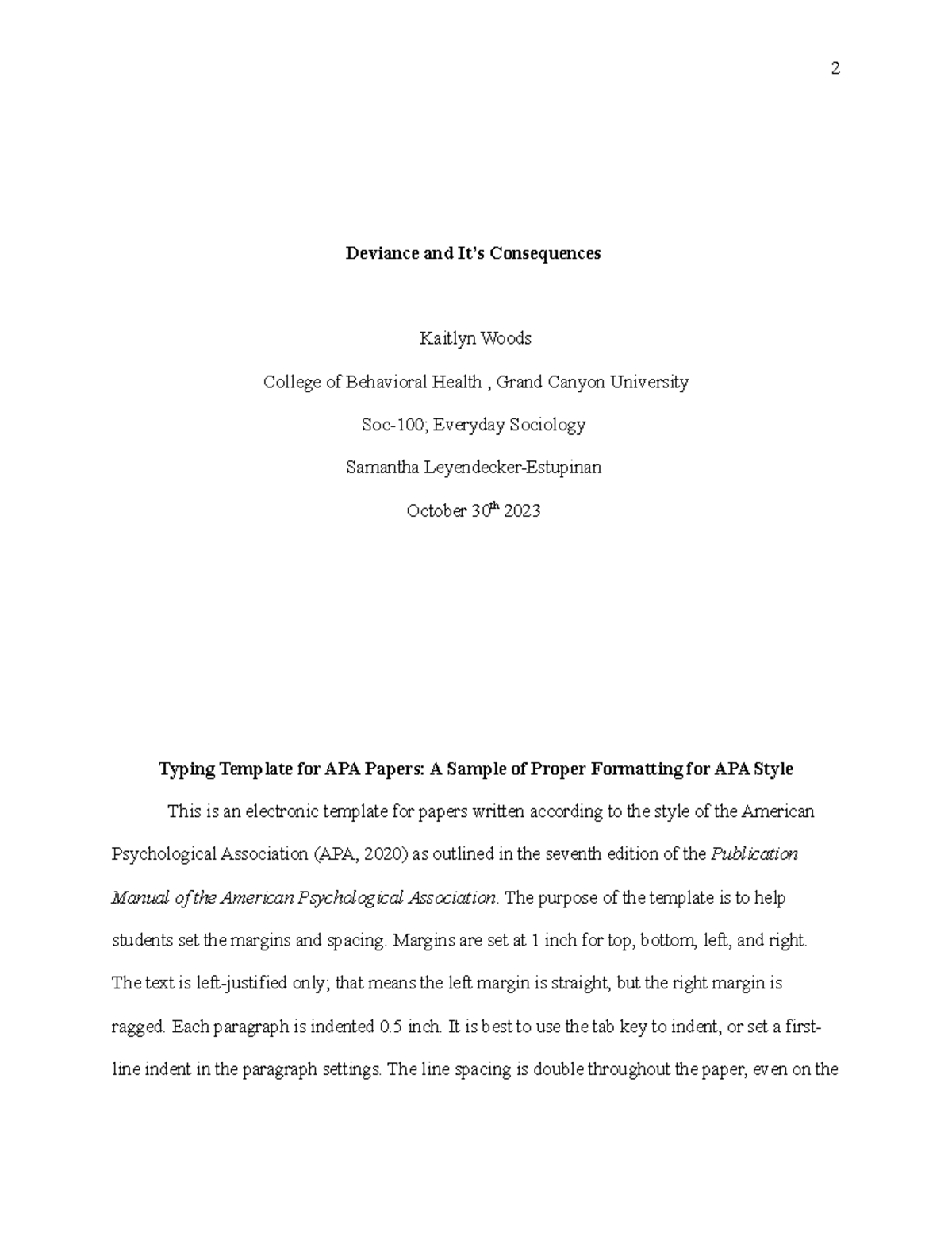 Writing center style apa 7th edition template without abstract ...