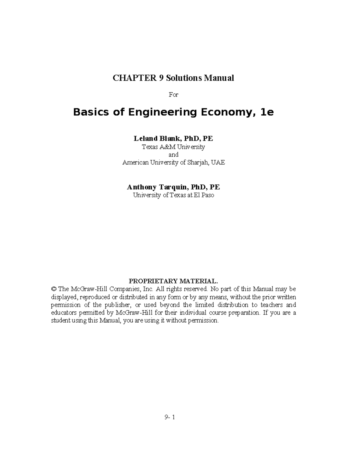 Pdfcoffee - Engineering Economy - CHAPTER 9 Solutions Manual For Basics ...