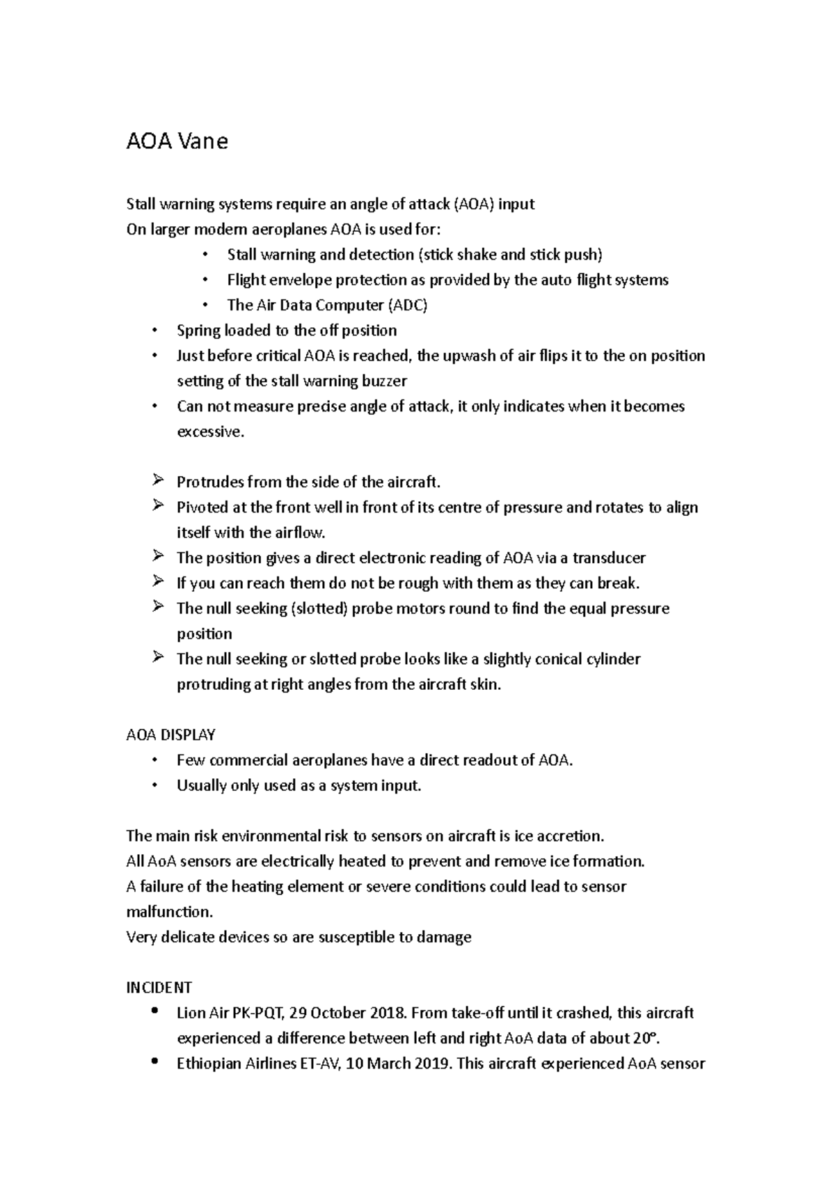 AOA Vane - Notes for instruments - AOA Vane Stall warning systems ...