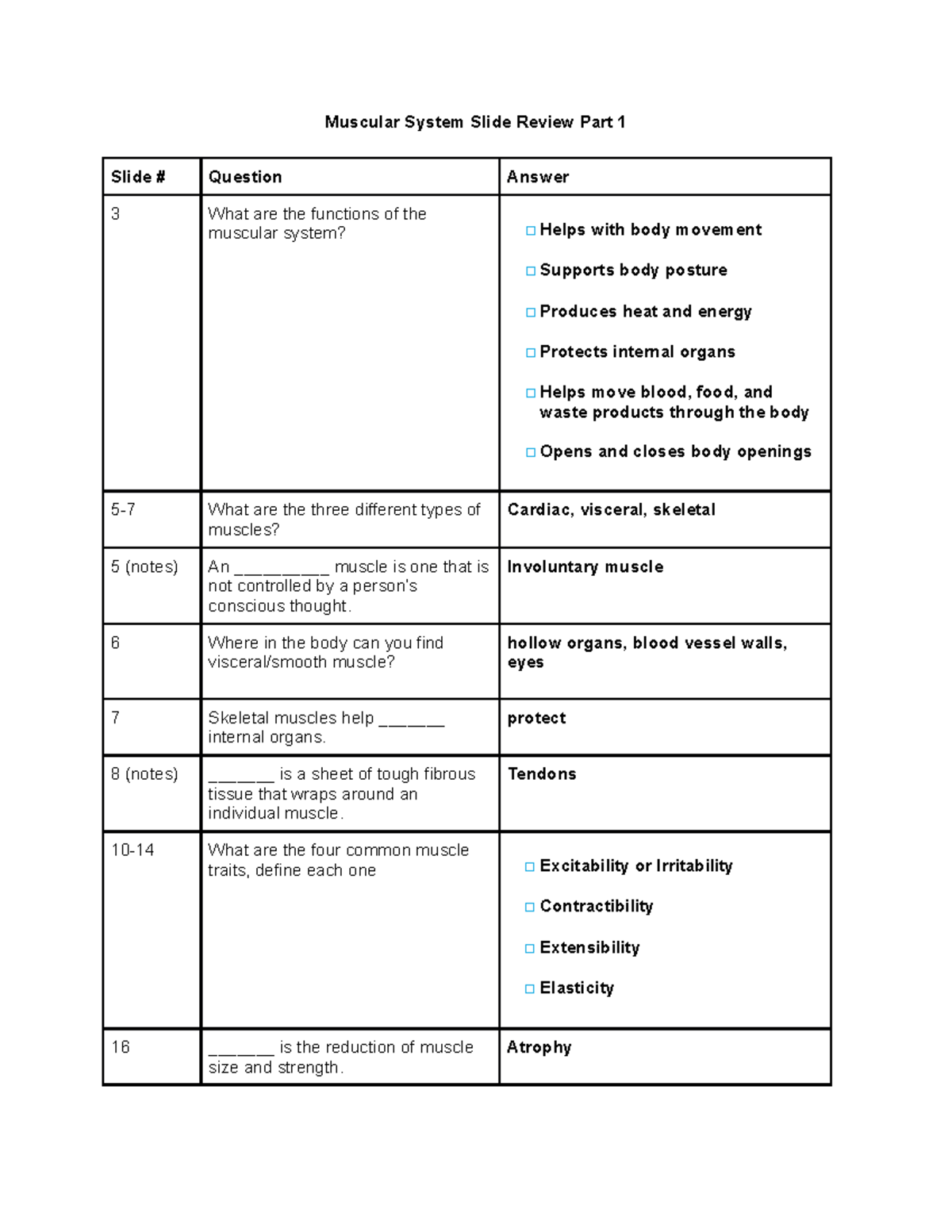 Muscle System Slide Review Part One - Muscular System Slide Review Part ...