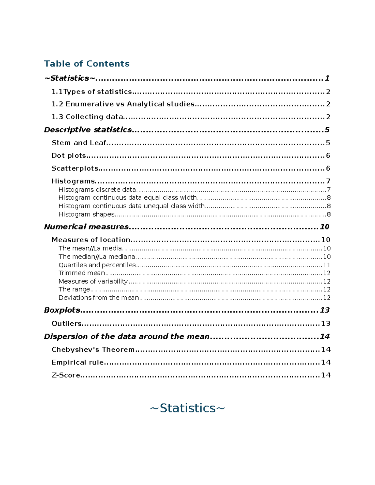 Module 1 Statistics - Table of Contents - Studocu