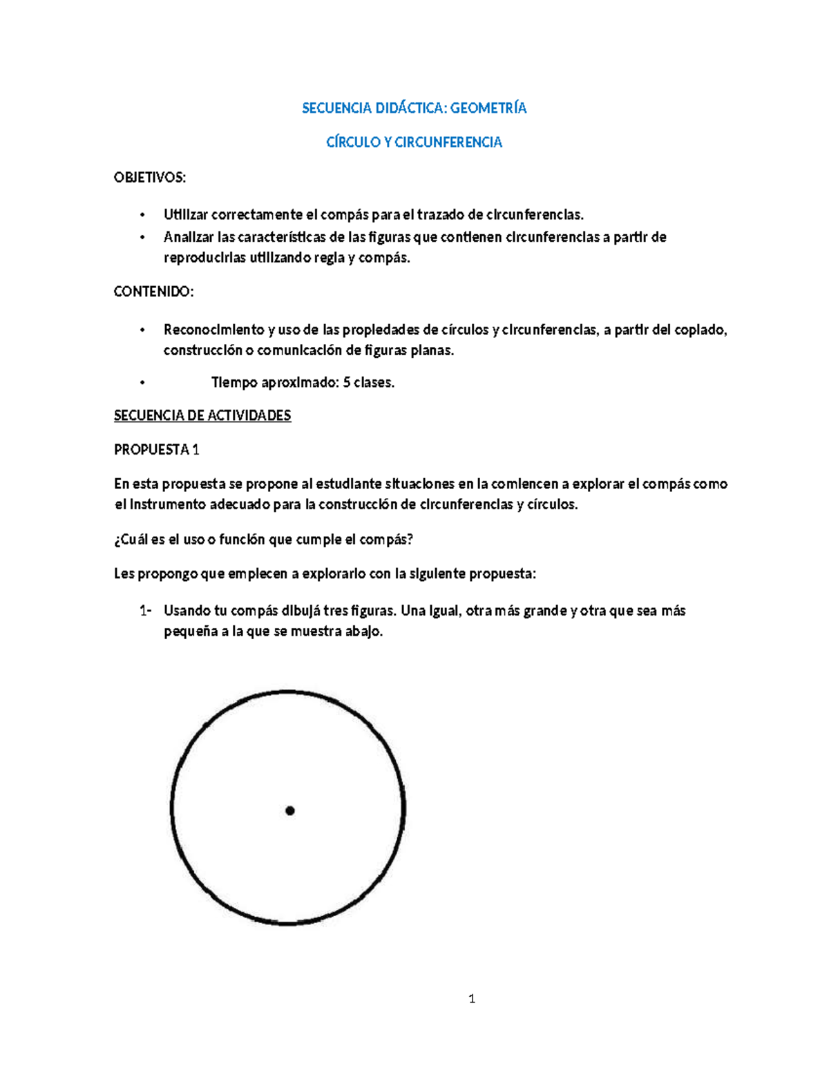 Circunferencia Geometría 1 - SECUENCIA DIDÁCTICA: GEOMETRÍA CÍRCULO Y ...