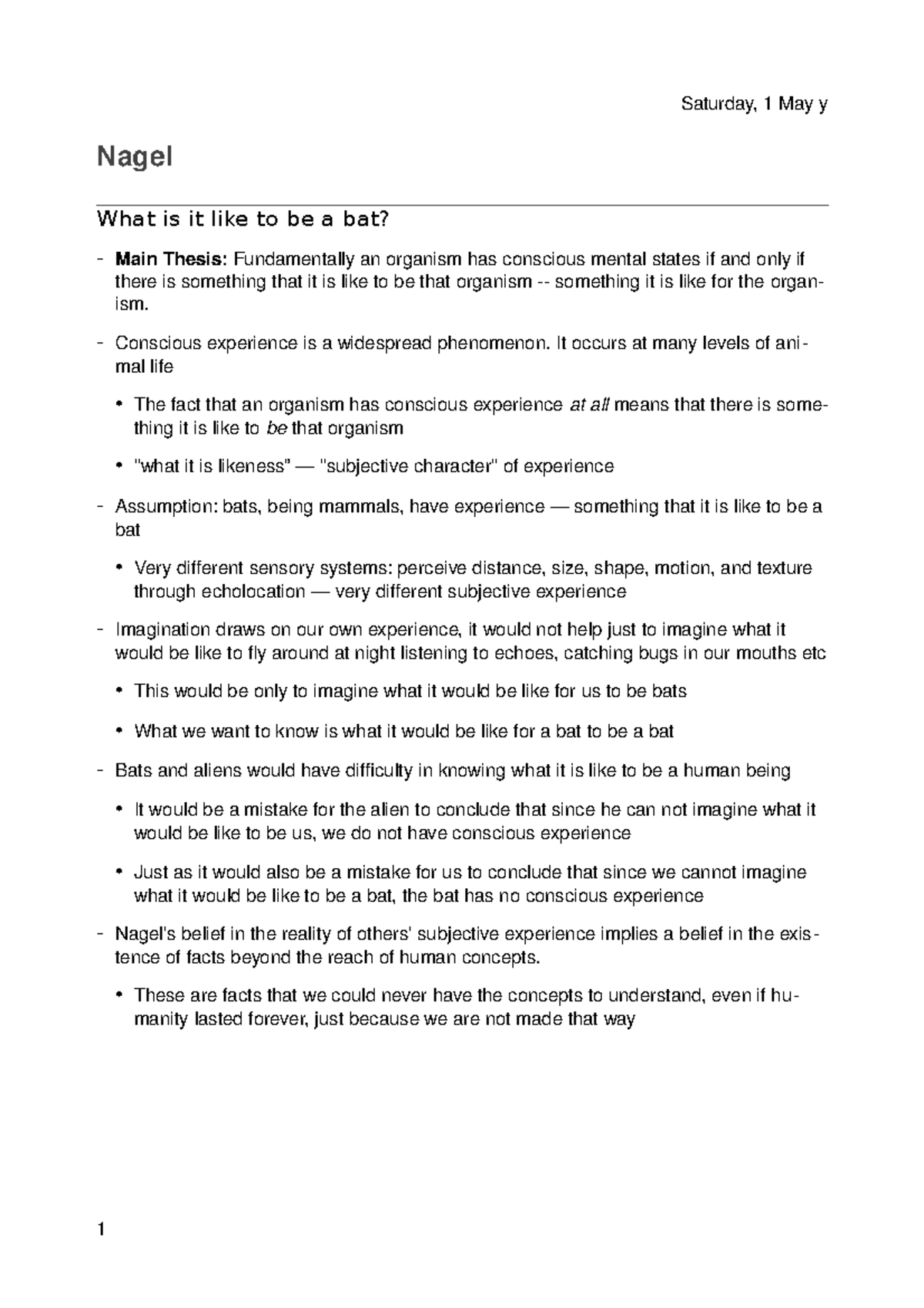 What is it like to be a bat - Conscious experience is a widespread ...