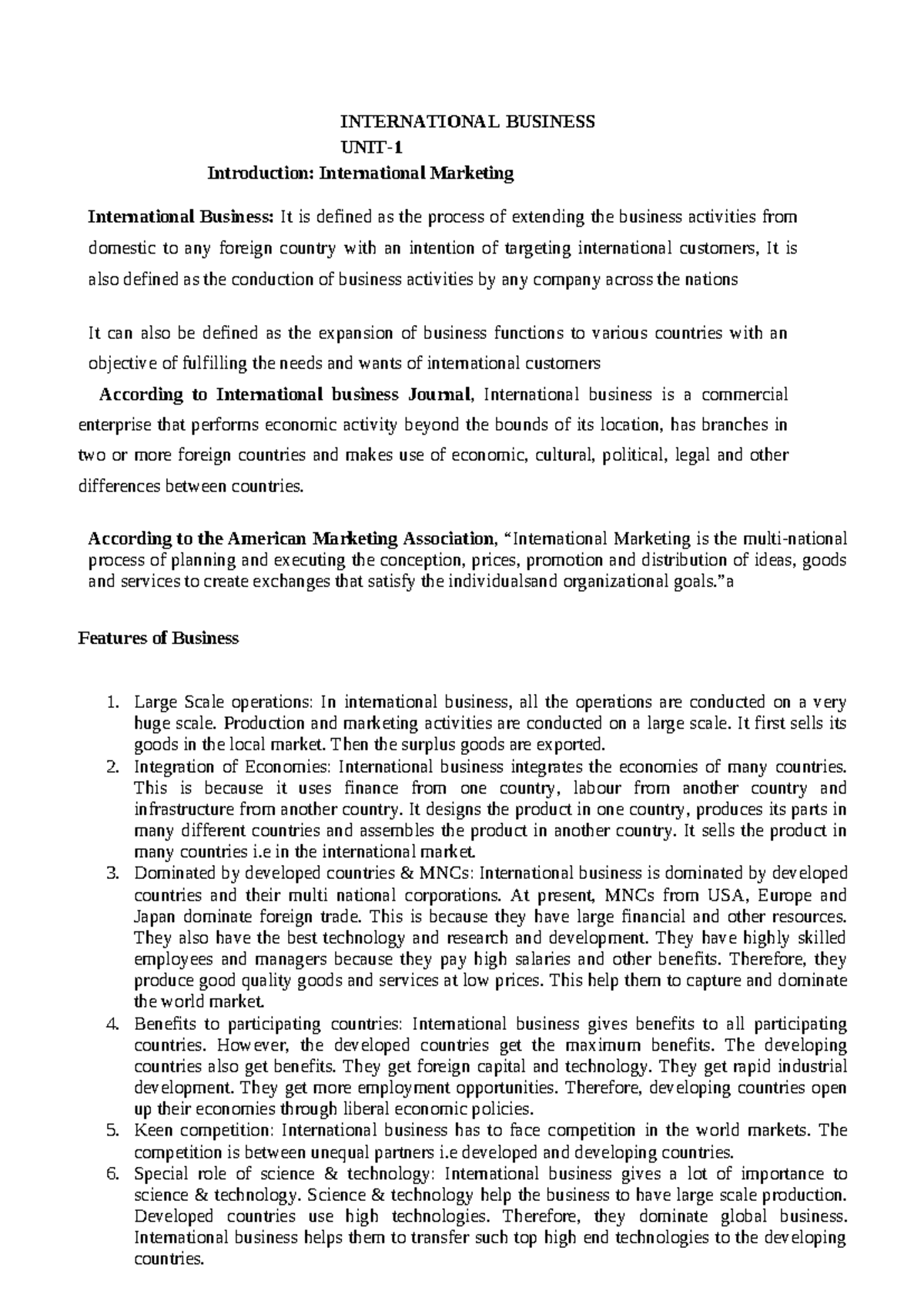 IB Chapter 1 PDF Final - INTERNATIONAL BUSINESS UNIT- Introduction ...