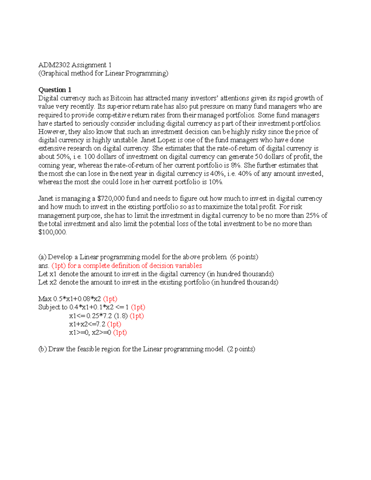 Business desicion model assignment 1 - ADM2302 Assignment 1 (Graphical method for Linear - Studocu