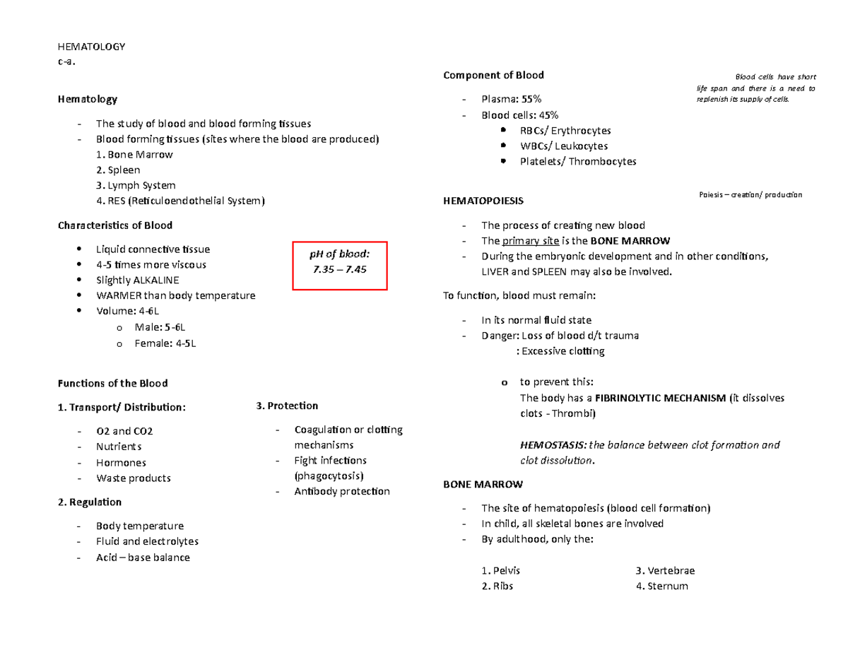 Hematology - c-a. Hematology The study of blood and blood forming ...