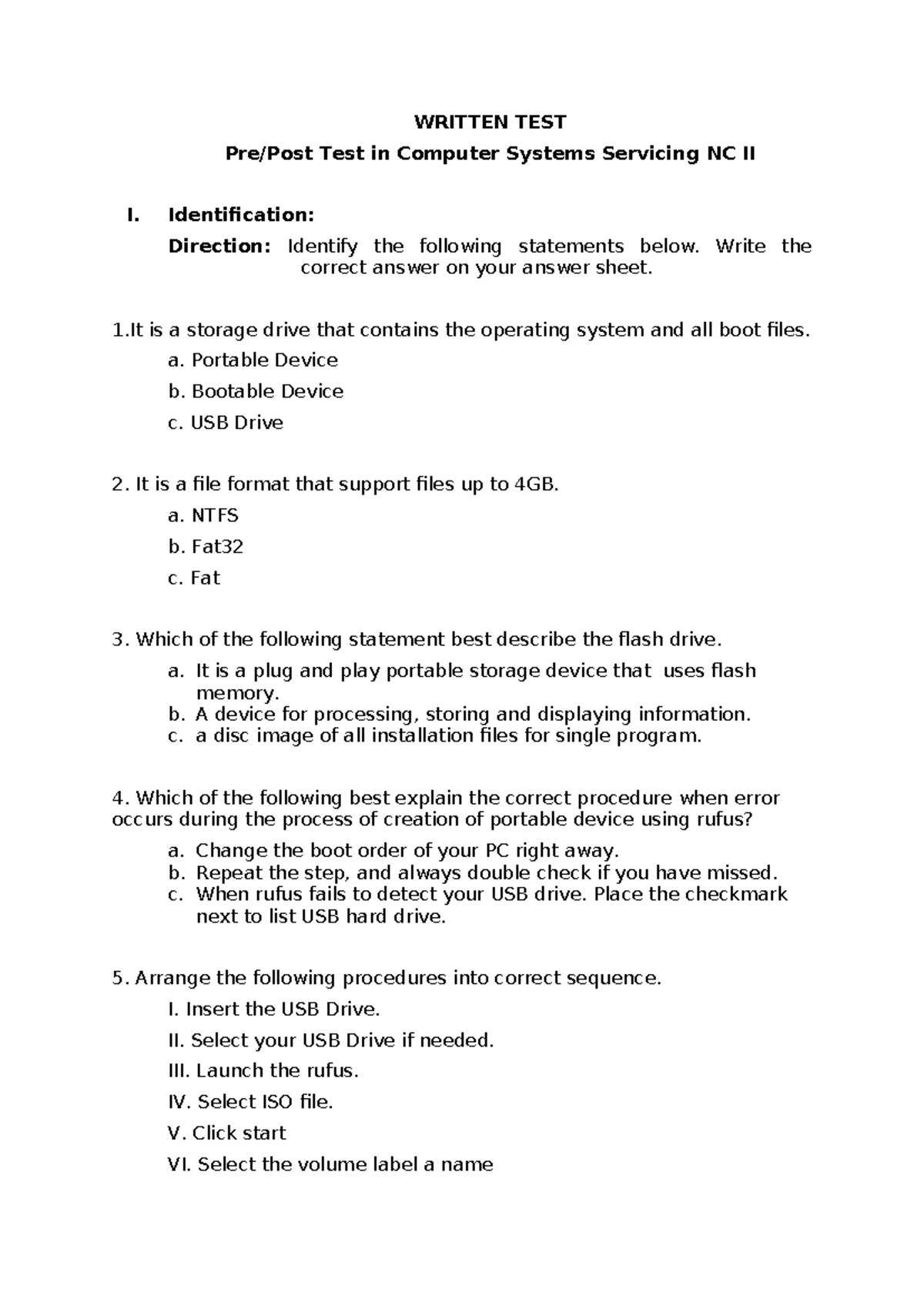 9. Written Test with Model Answer - WRITTEN TEST Pre/Post Test in ...