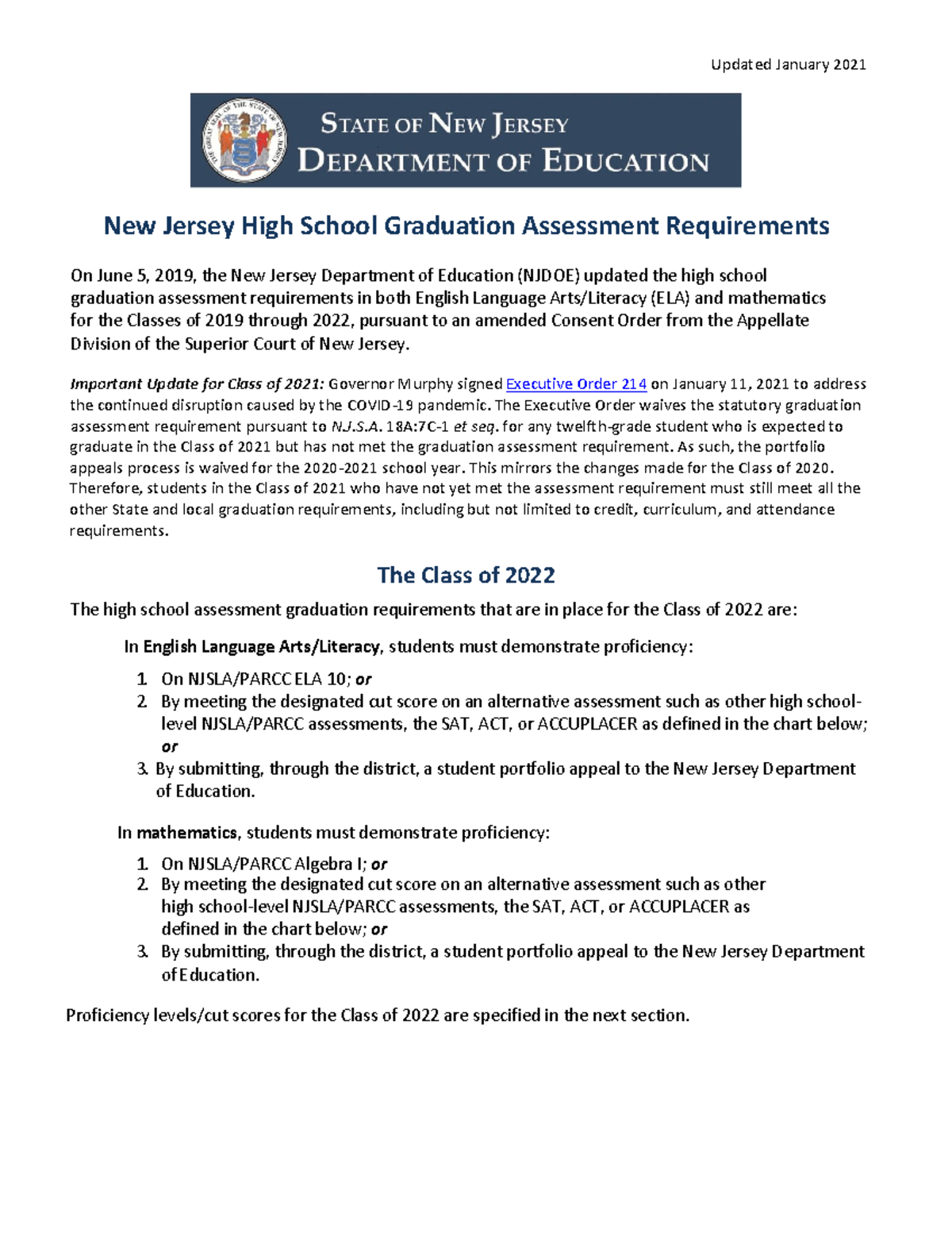 Nbths Grad Req - grade rec - Updated January 2021 New Jersey High ...