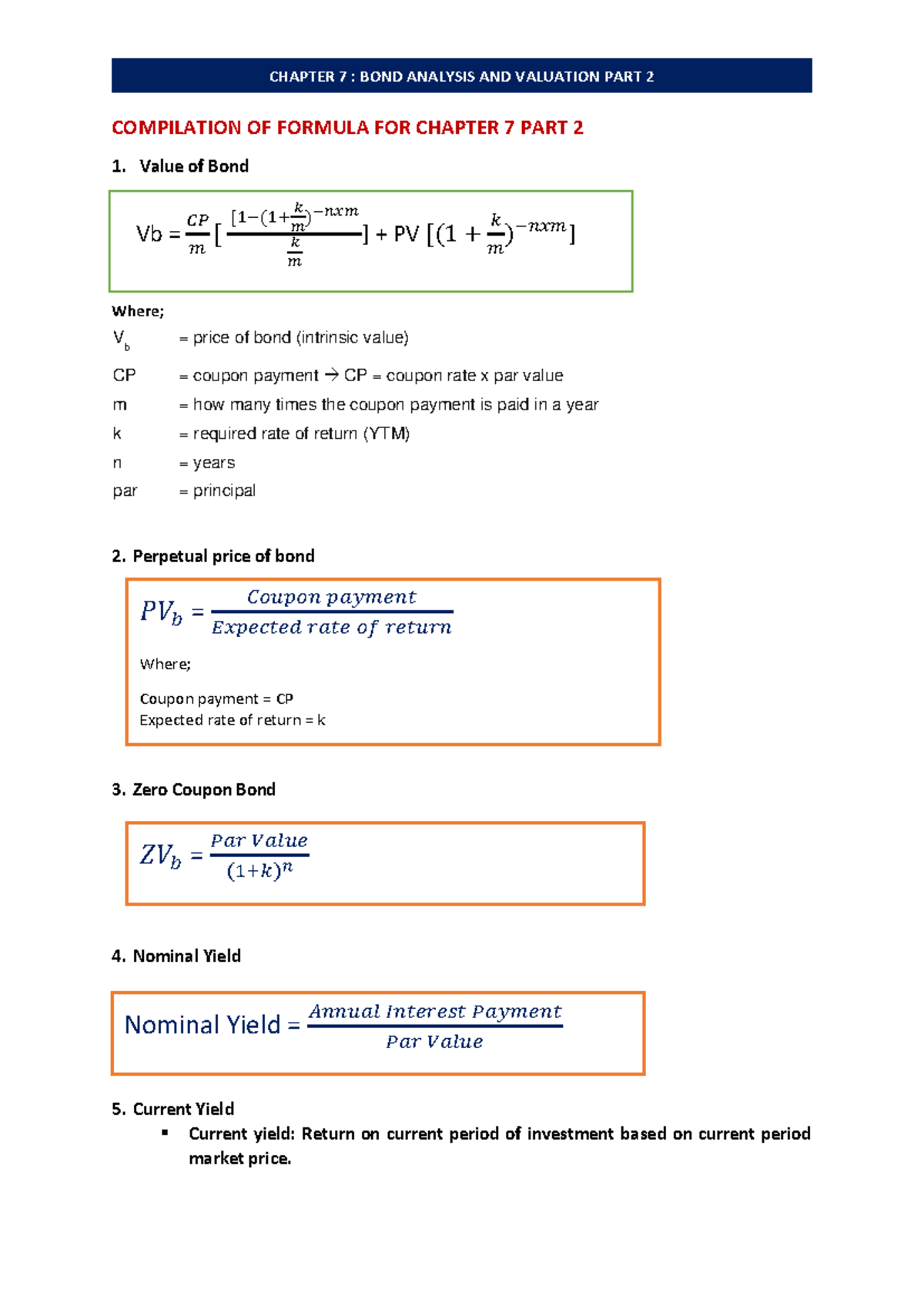 Chap 7 bond - good - CHAPTER 7 : BOND ANALYSIS AND VALUATION PART 2 ...