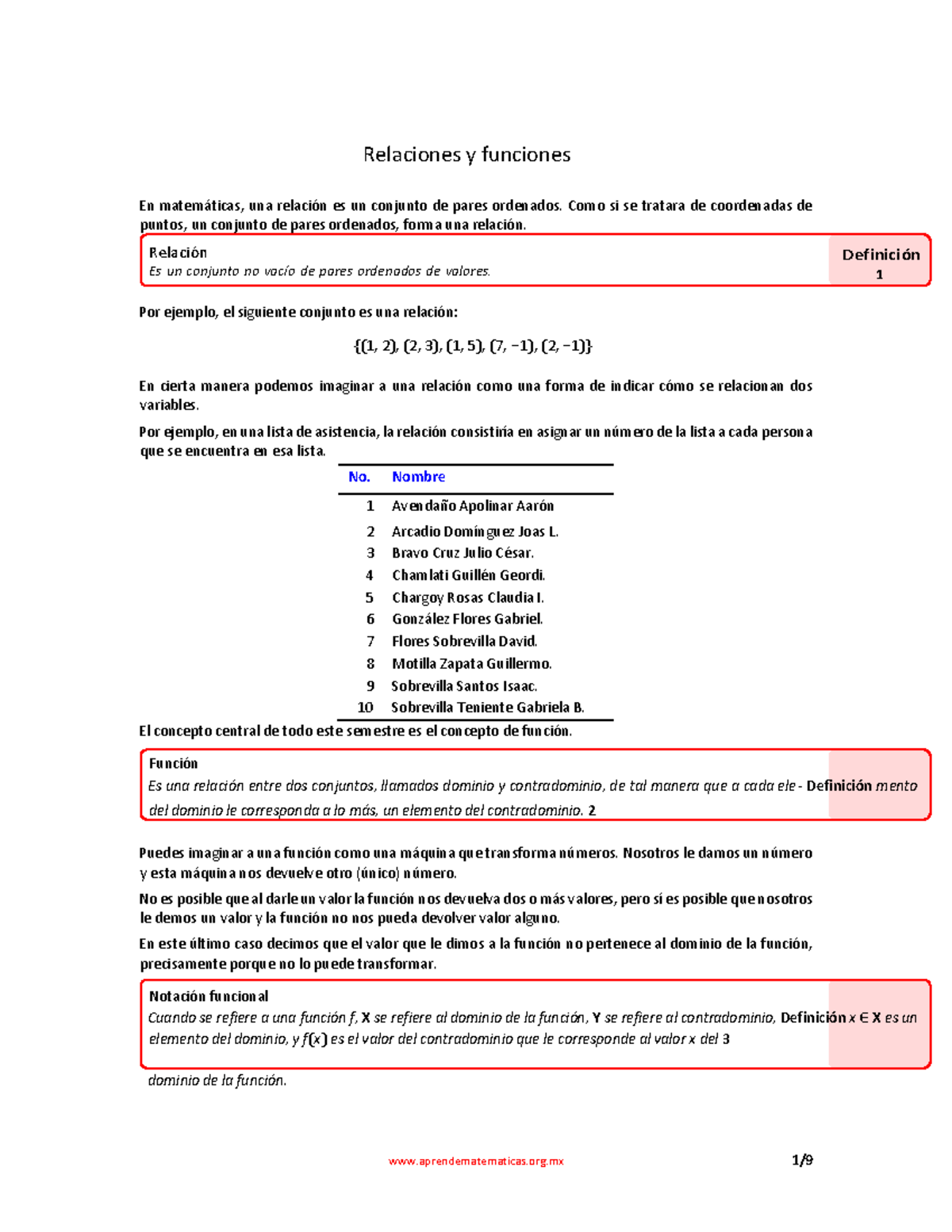 Material INF Funciones - Relaciones y funciones En matem·ticas, una relaciÛn es un conjunto de ...