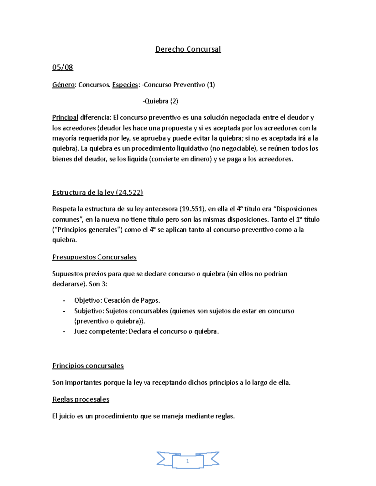 Carpeta derecho concursal - Derecho Concursal 05/ Género: Concursos. Especies: -Concurso ...
