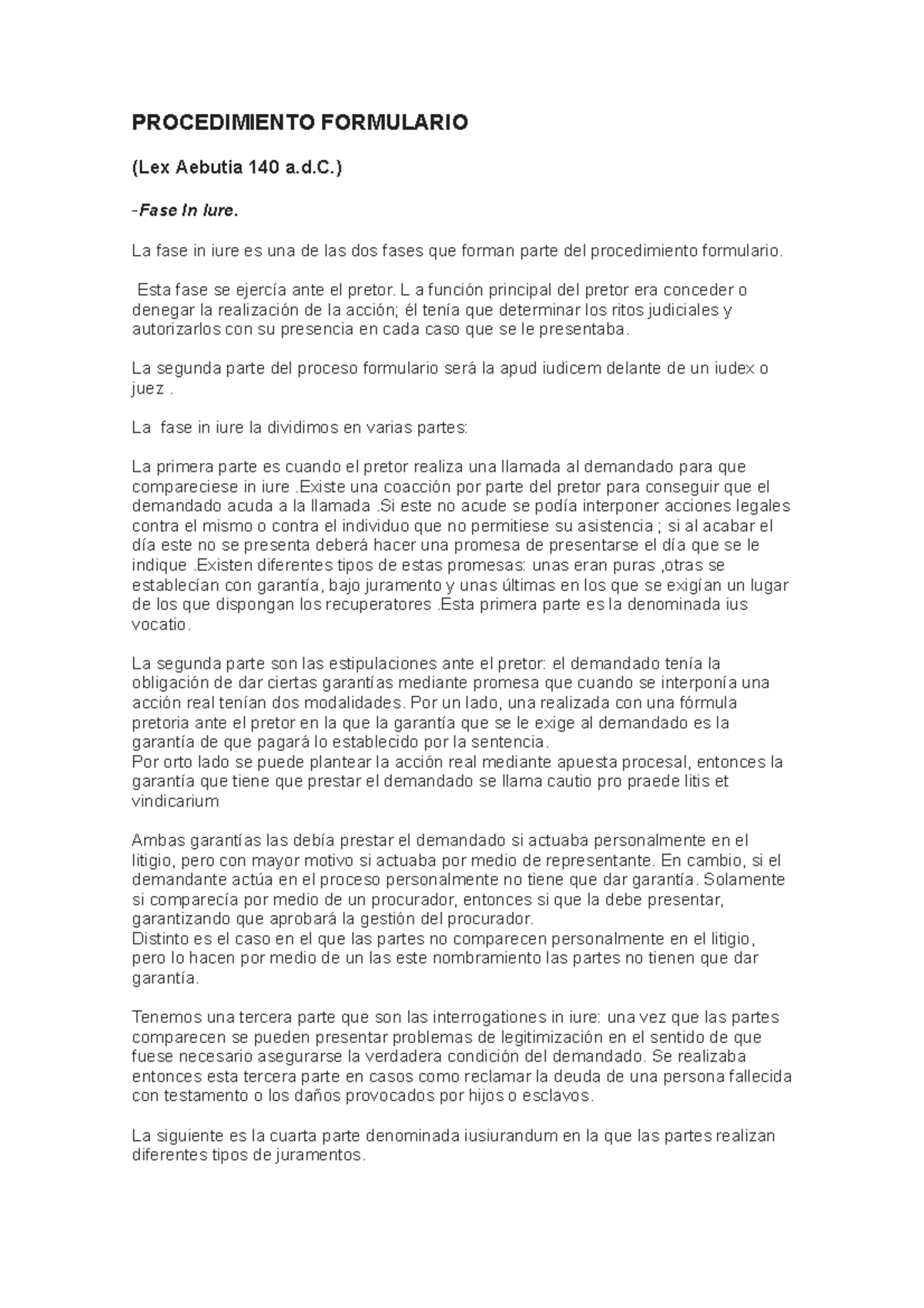Práctica DE Derecho Romano 3 - PROCEDIMIENTO FORMULARIO (Lex Aebutia ...