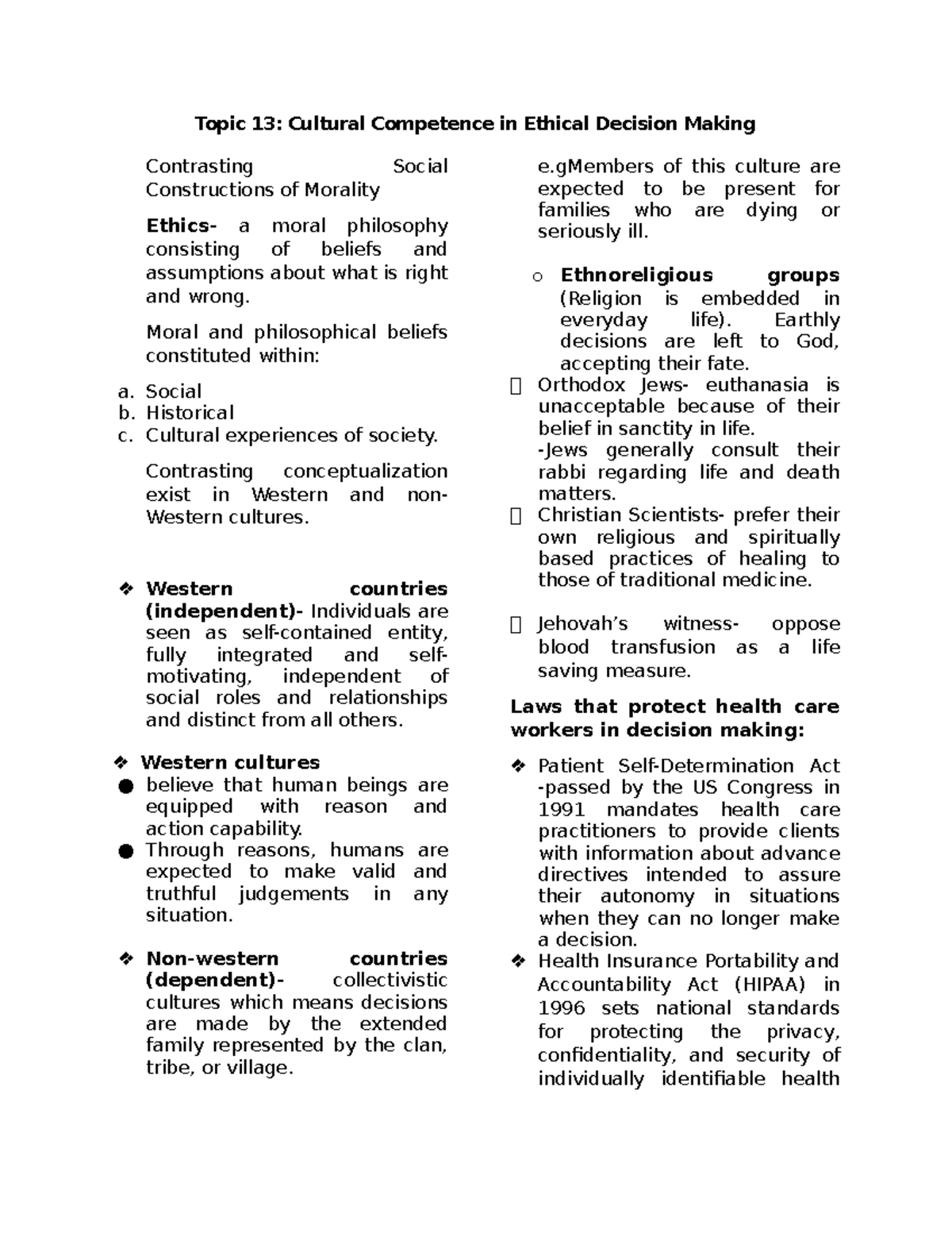 Topic 13 Cultural Competence in Ethical Decision Making - Moral and ...